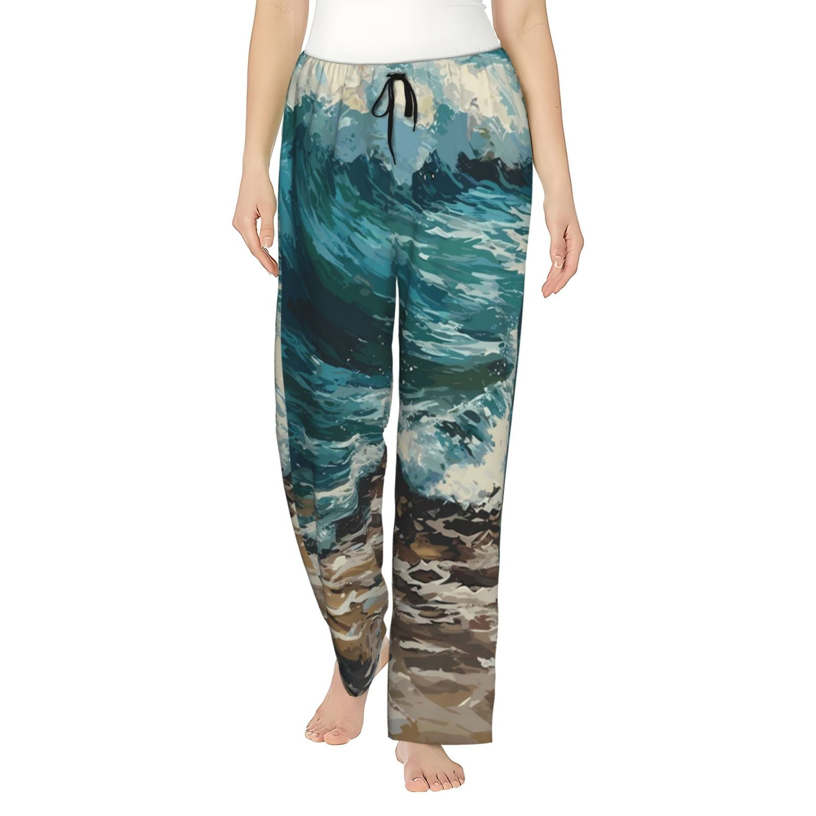 Balery Blue Ocean Waves print Women's Pajama Pants,Ultra Lightweight ...