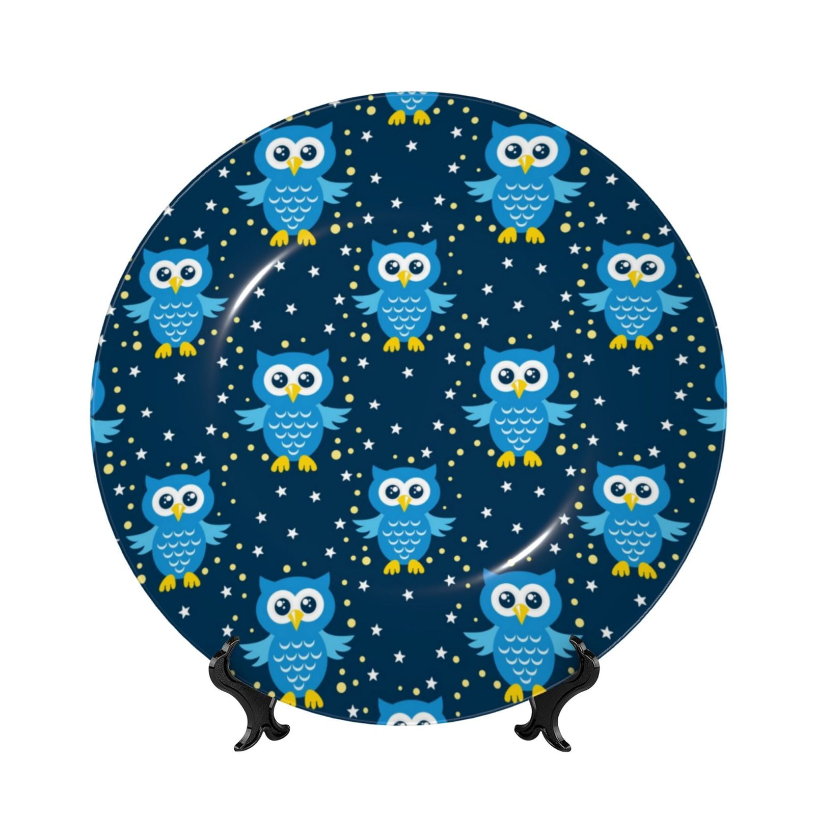 Balery Blue Owl Print Bone China Decorative Plate Ceramic Dinner Plates ...