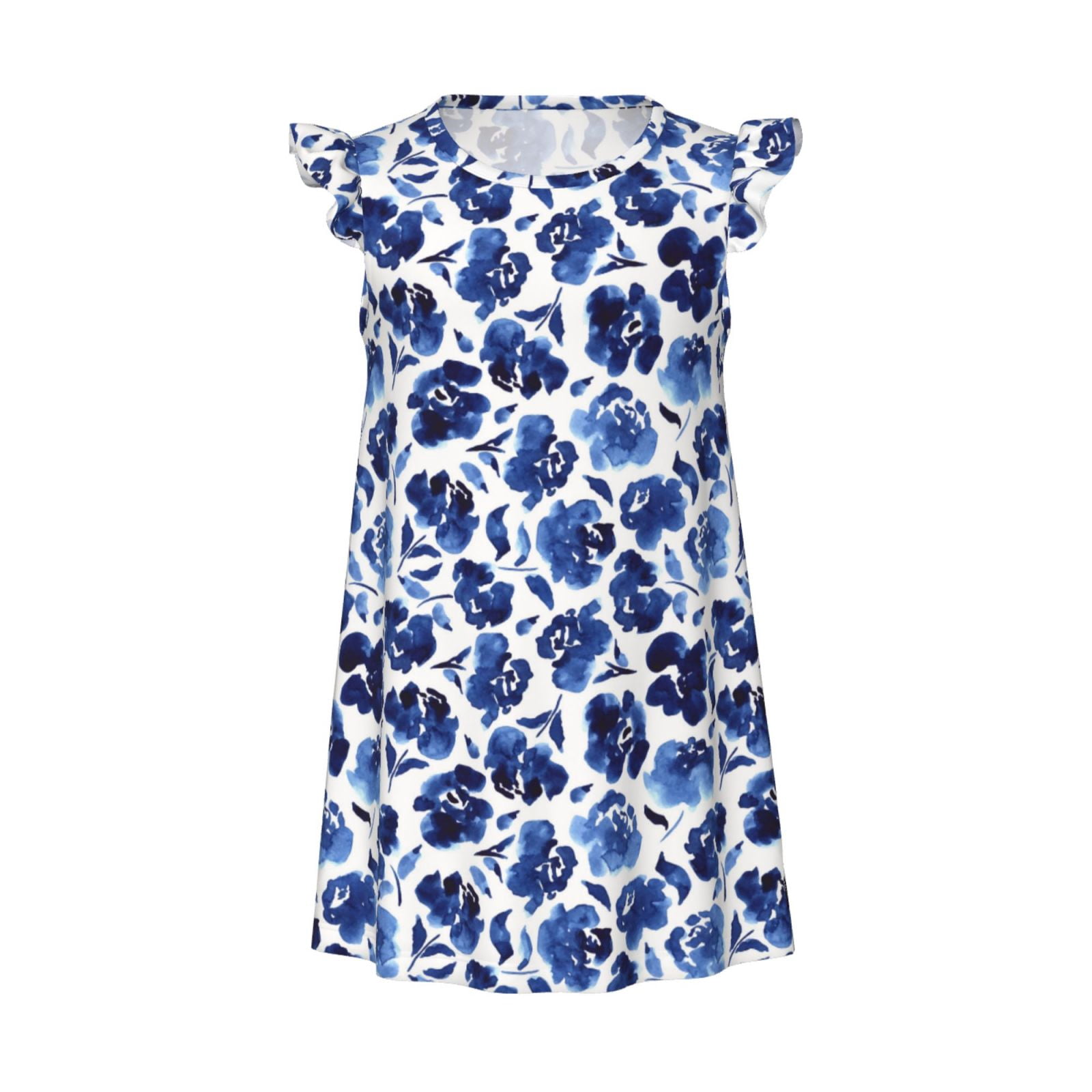 Balery Blue Roses Princess Nightgown for Girls Flutter Sleeve Cotton ...