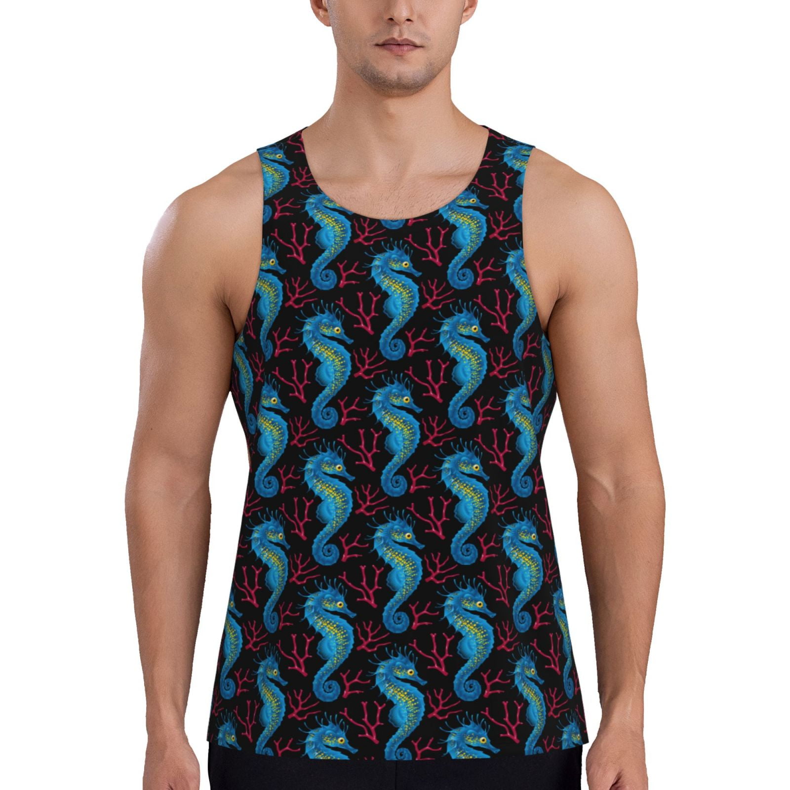 Balery Blue Seahorse Pattern Men's Workout Tank Top Gym Muscle Tee ...