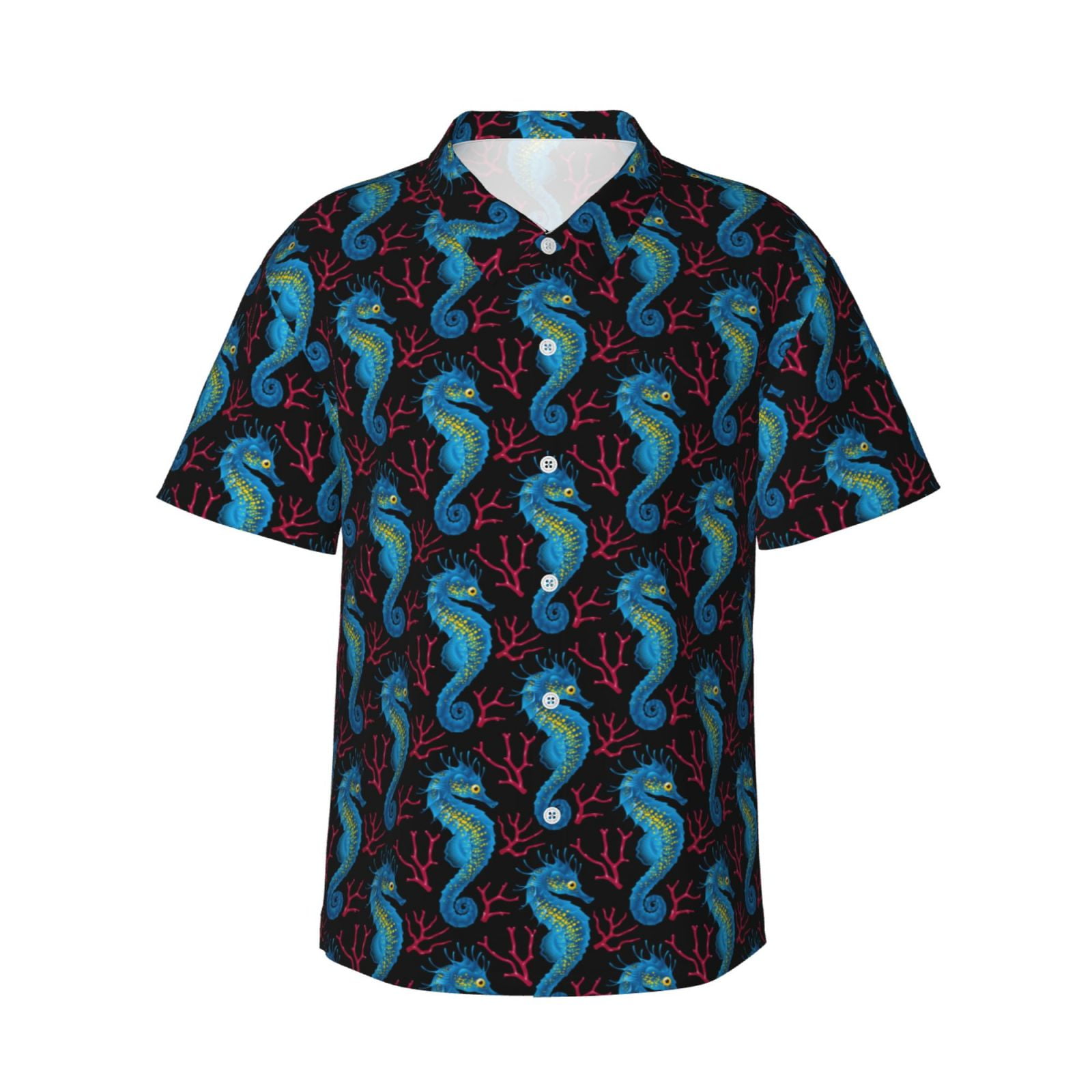 Balery Blue Seahorse Print Men's Hawaiian Shirts Short Sleeve Beach ...