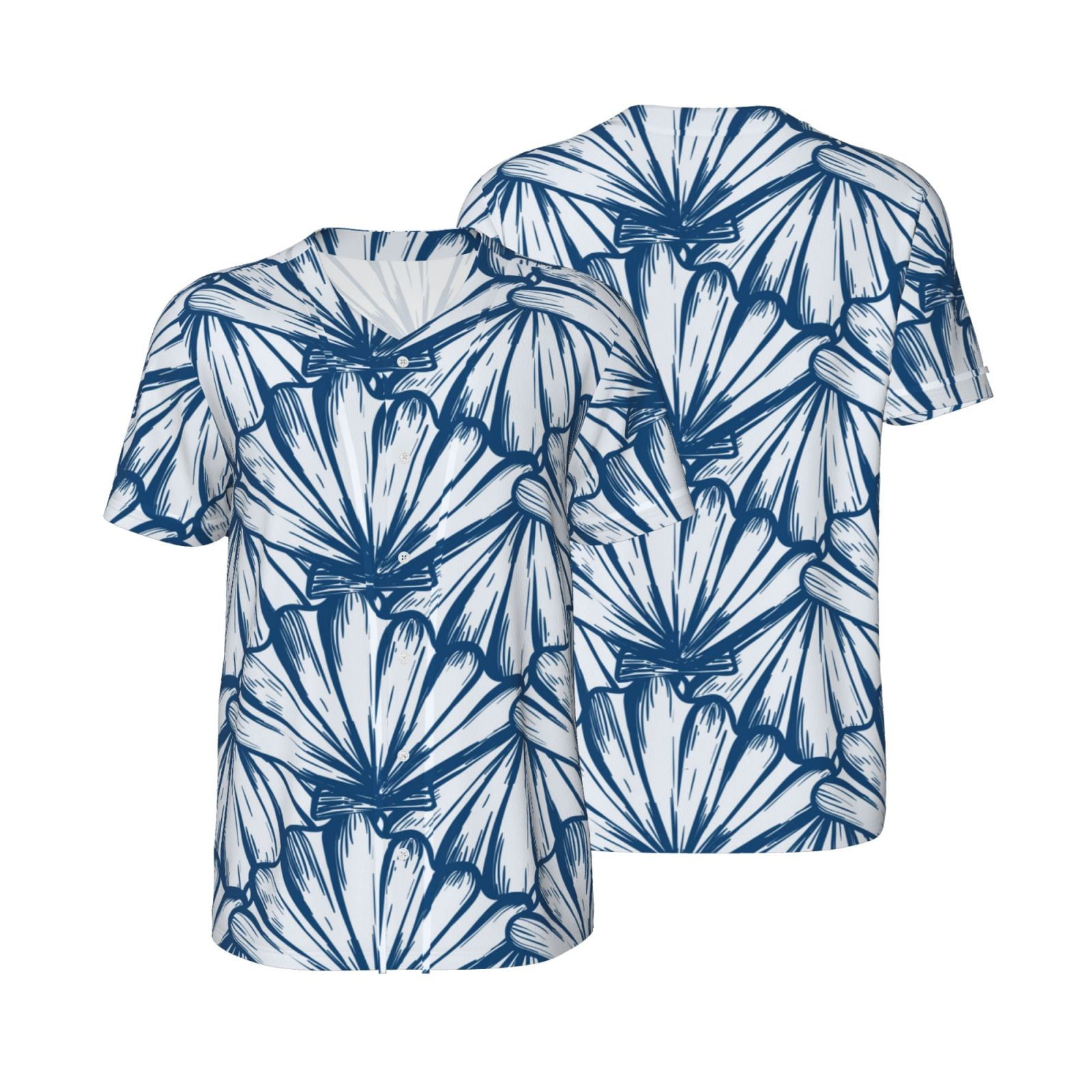 Balery Blue Shells Baseball Jersey for Men Casual Button Down Shirts ...