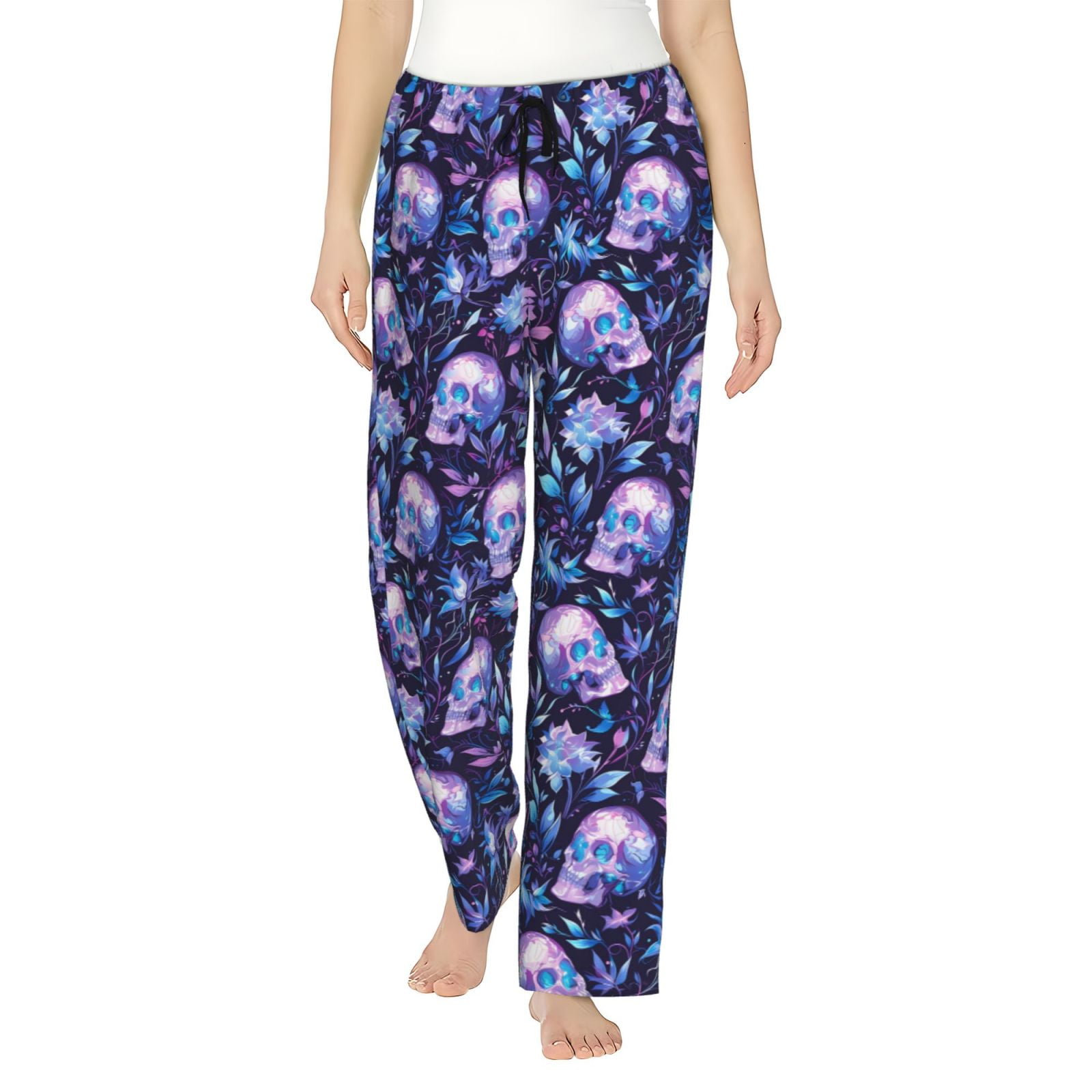 Balery Blue Skull Crystal print Women's Pajama Pants,Ultra Lightweight ...
