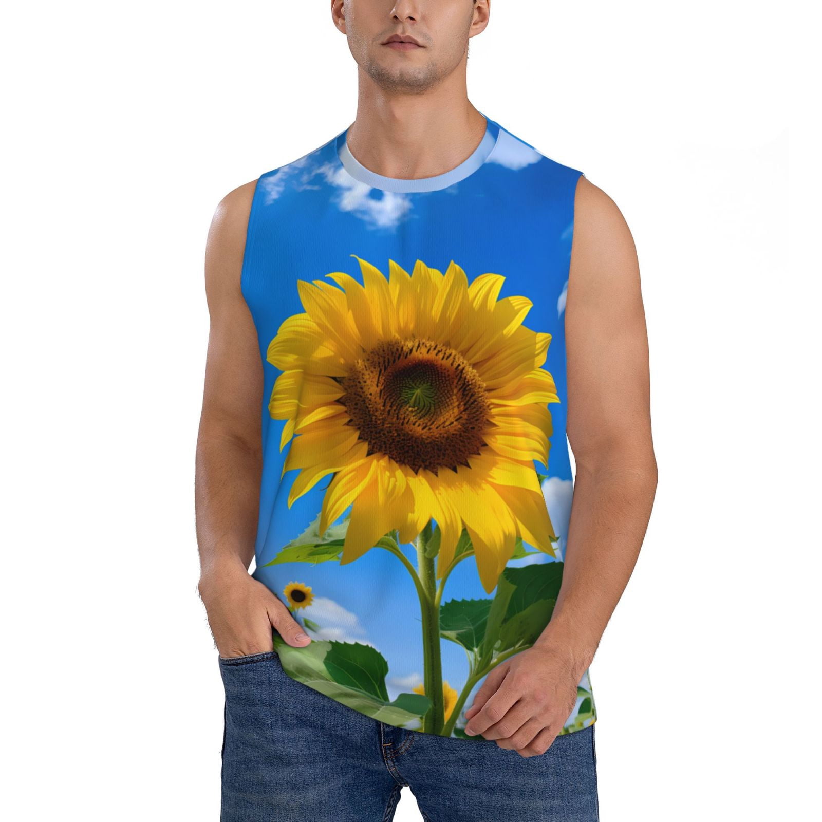 Balery Blue Sky Sunflower Men's Sleeveless Muscle Shirts Workout Tank ...