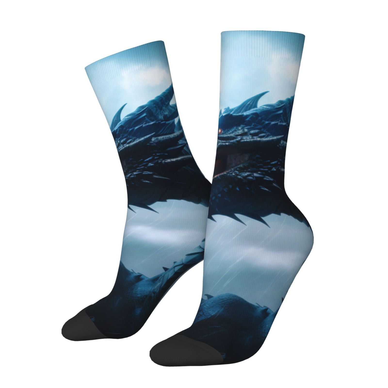 Balery Blue Thunder Storm Dragon Pattern Crew Socks Unisex– Soft ...