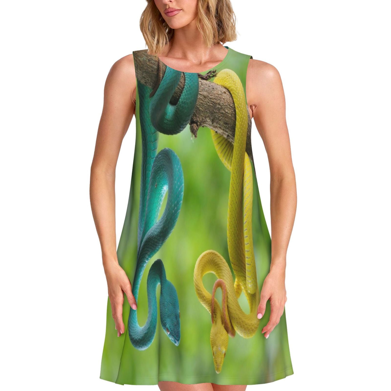 Balery Blue Viper And Yellow Viper Snake Pattern Women’s Summer Dresses ...