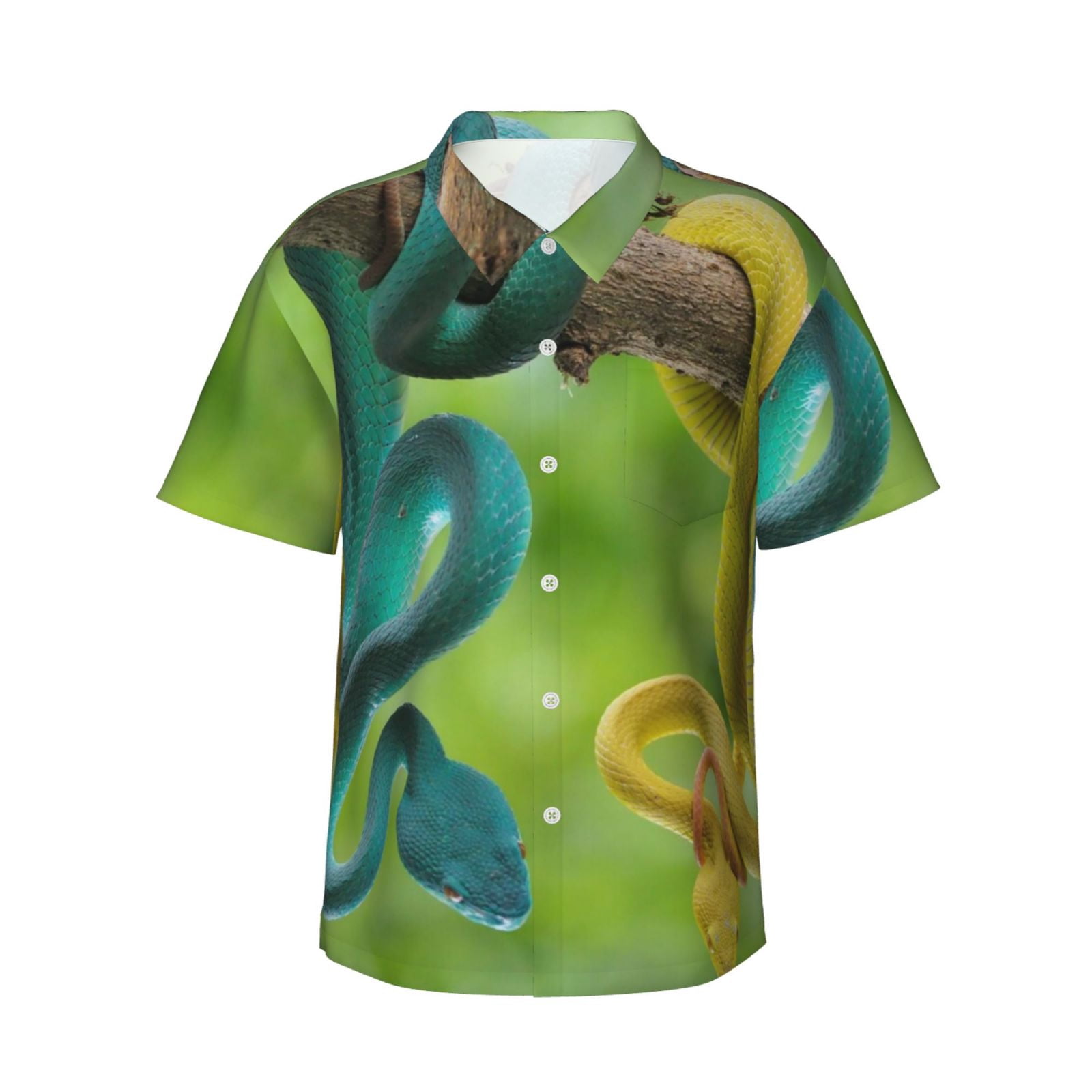 Balery Blue Viper And Yellow Viper Snake Print Men's Hawaiian Shirts ...