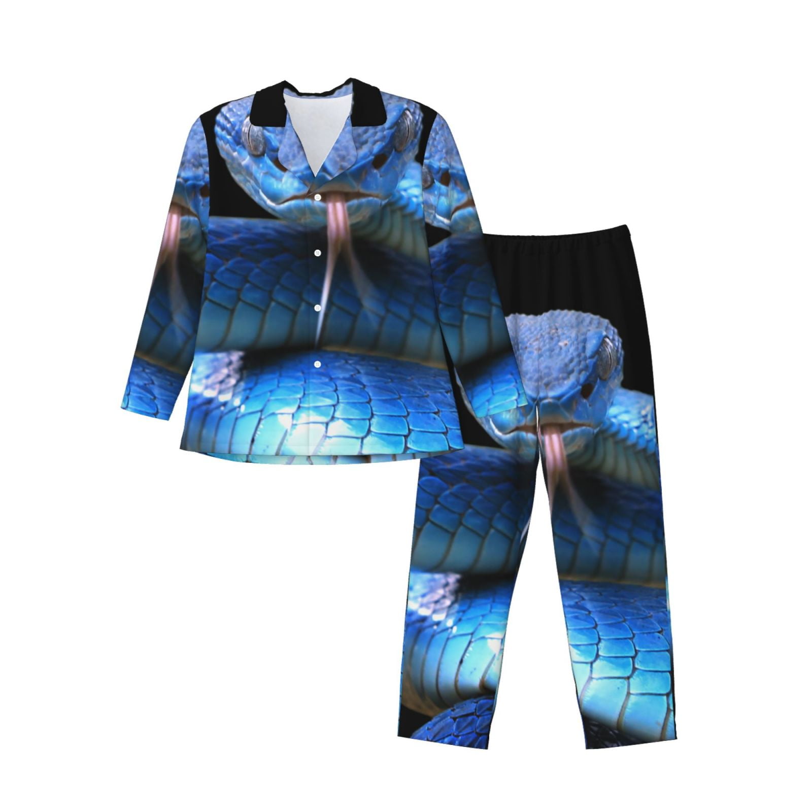 Balery Blue Viper Snake 2 Pattern Pajama Sets for Men Long Sleeve 2 ...