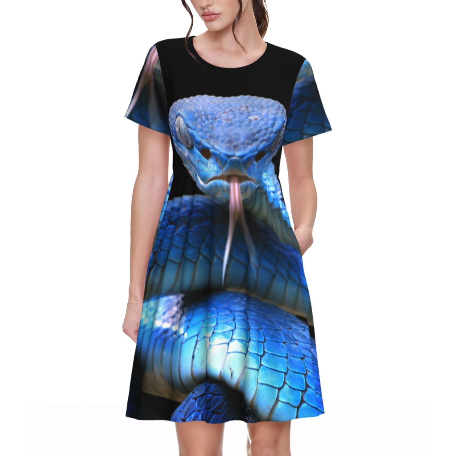 Balery Blue Viper Snake 2 Pattern Womens Dresses Loose Short sleeve ...