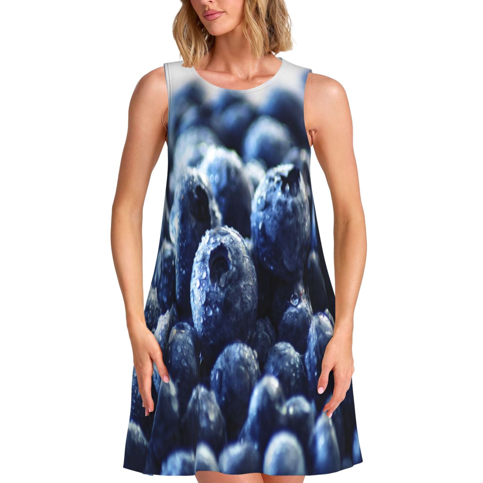 Balery Blueberry Pattern Women’s Summer Dresses – Loose Sleeveless ...