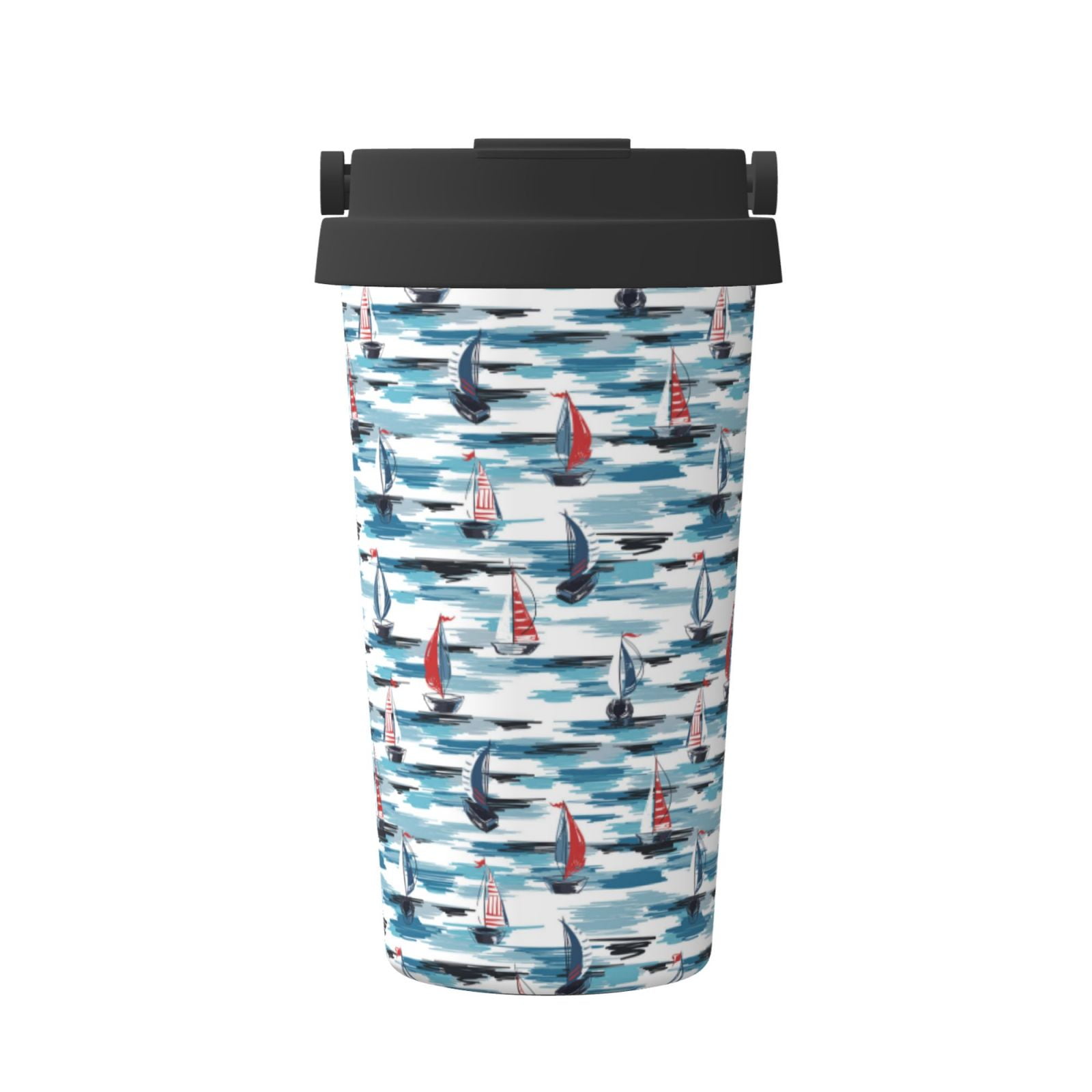 Balery Boat In Ocean Pattern Insulated Coffee Travel Mug Stainless ...