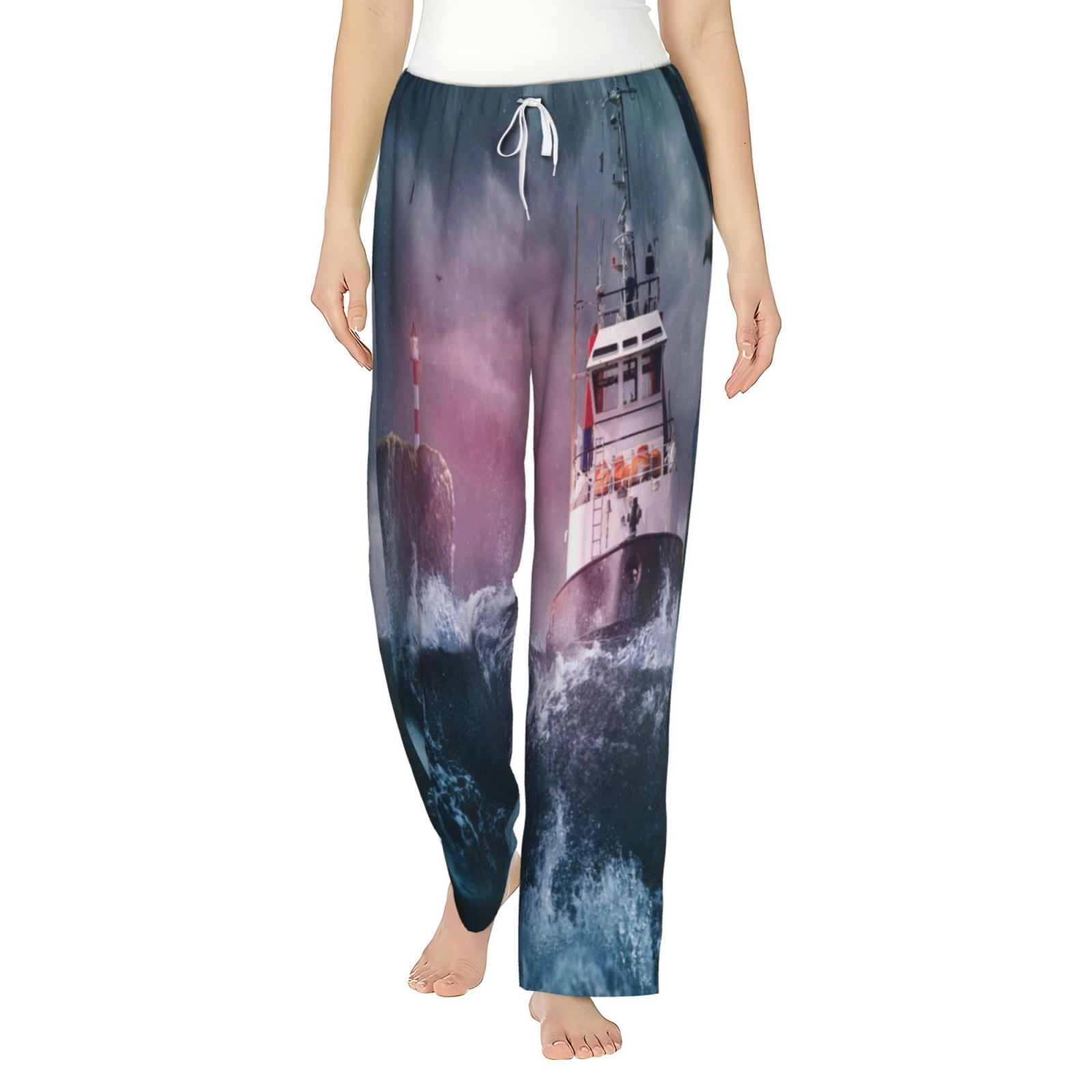 Balery Boat Lighthouse Storm Waves print Women's Pajama Pants,Ultra ...