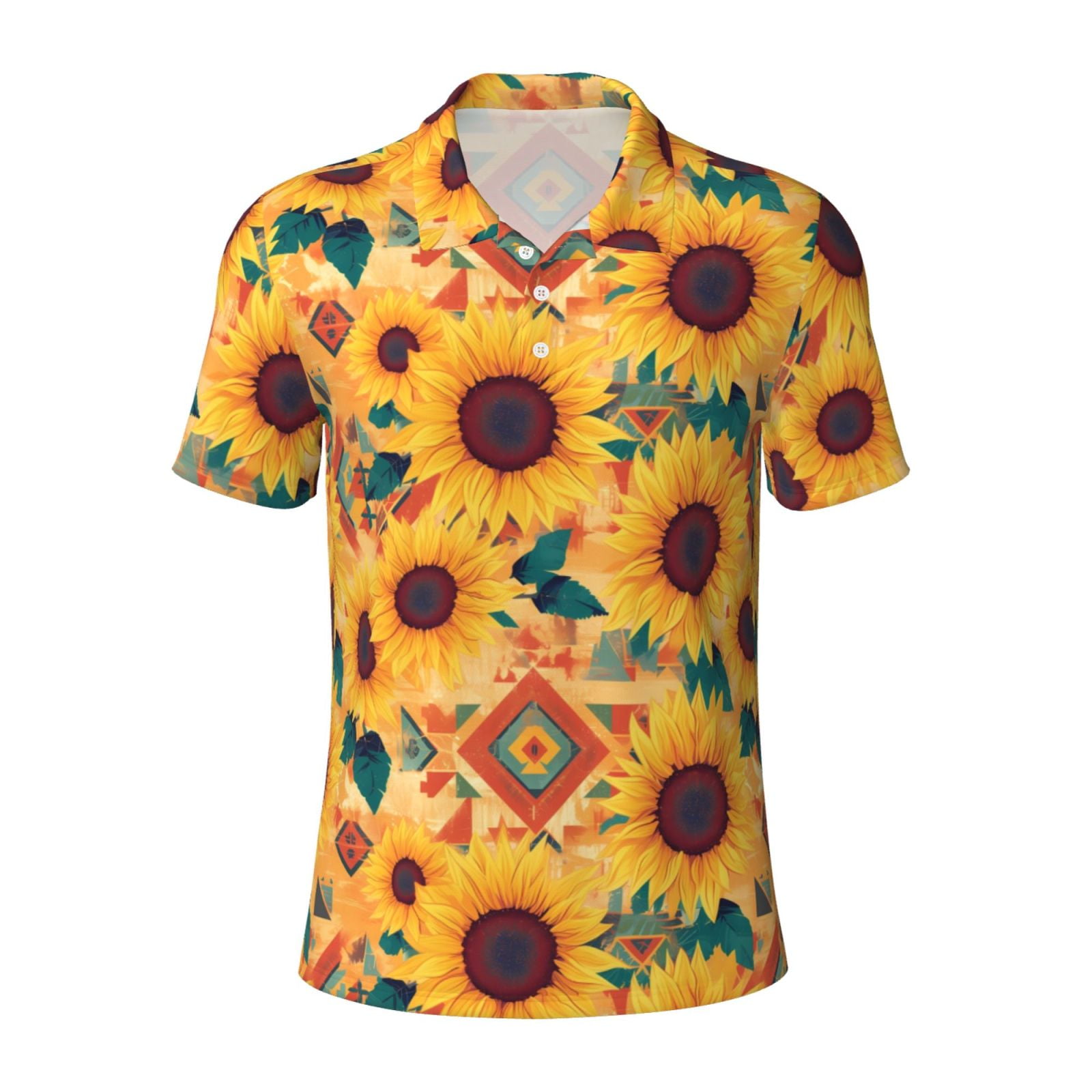 Balery Bohemian Sunflower Printed Men’s Short Sleeve Polo Shirt ...