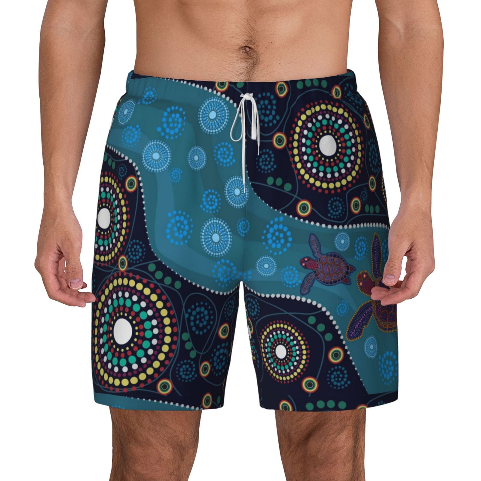 Balery Bohemian Turtle Mens Swim Trunks Swim Shorts for Men Quick Dry Inseam Beach Shorts with ...