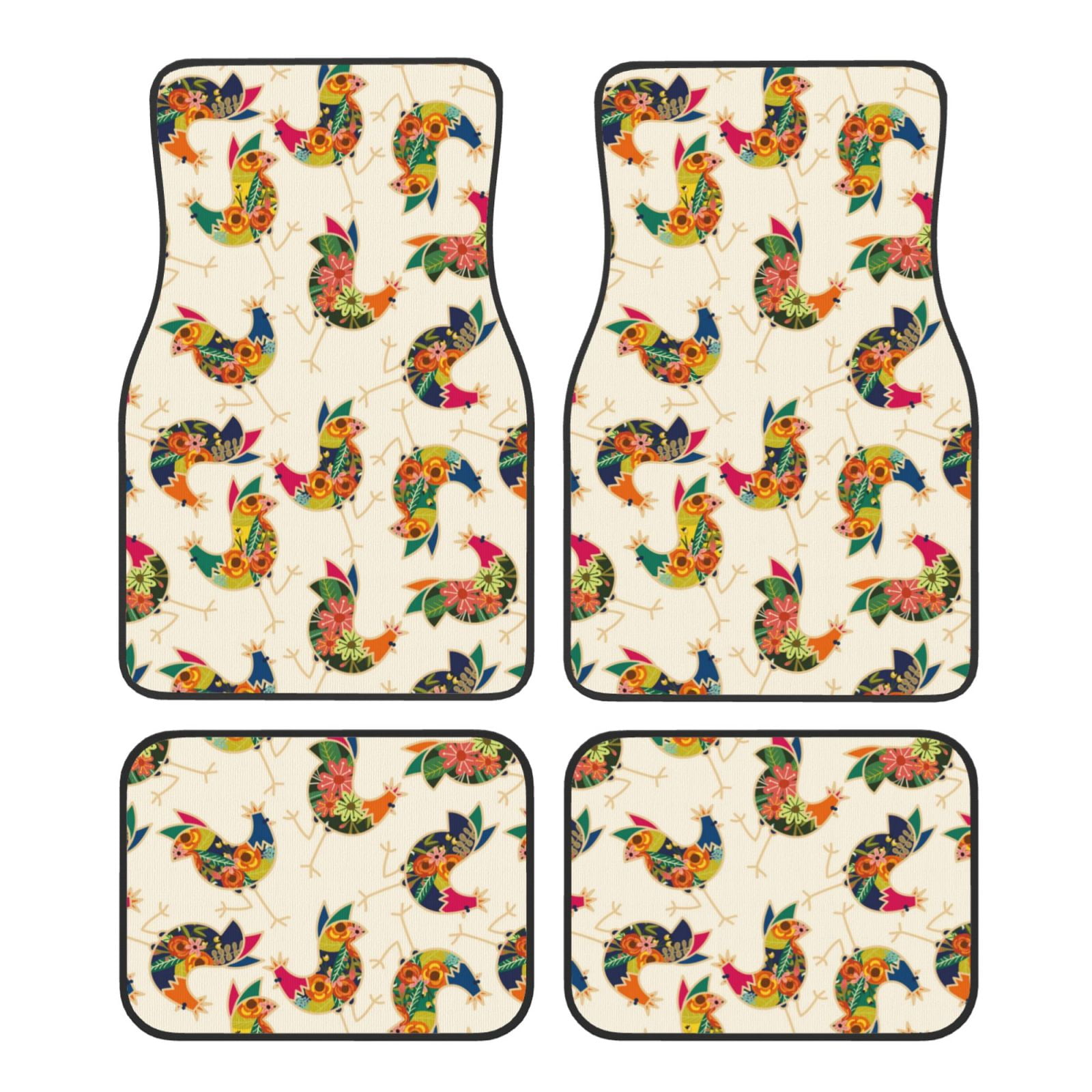 Balery Boho Chicken Pattern 4-Piece Floor Mats, Heavy-Duty Rubber ...