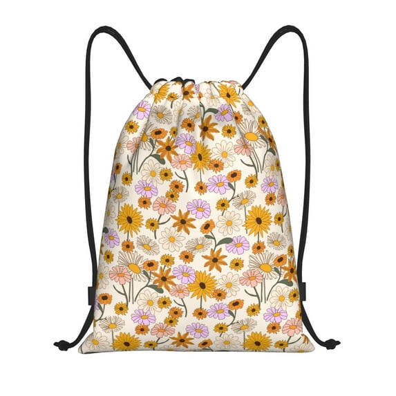Balery Boho Flowers Pattern Drawstring Backpack Bag Sport Gym Sackpack ...
