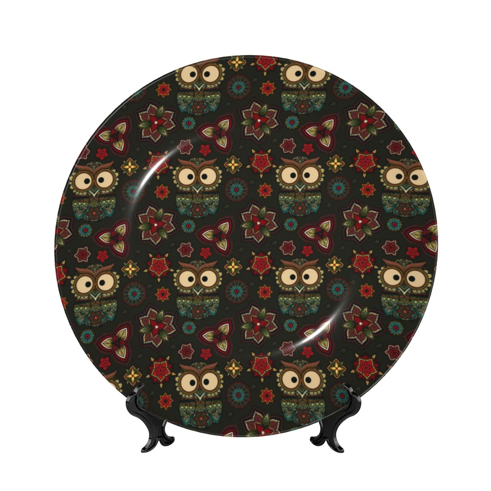 Balery Boho Owl Print Bone China Decorative Plate Ceramic Dinner Plates ...