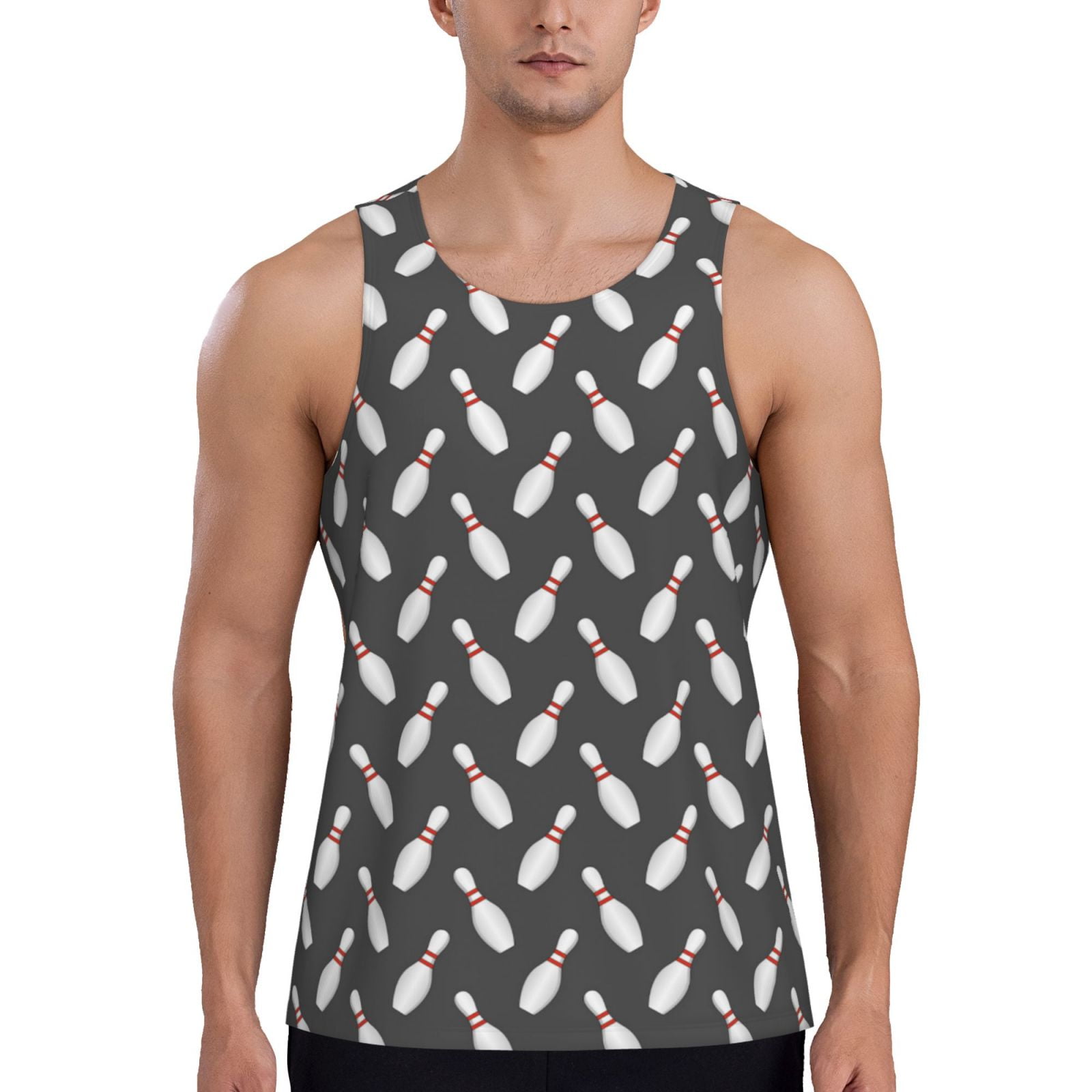 Balery Bowling Pins Pattern Men's Workout Tank Top Gym Muscle Tee ...