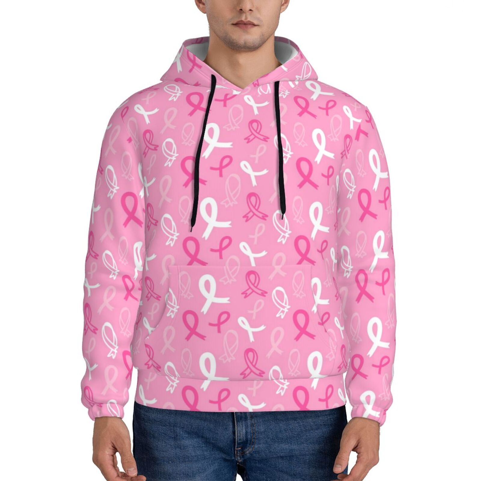 Balery Breast Cancer Awareness (3) Pattern Mens Hoodie Kangaroo Pocket ...