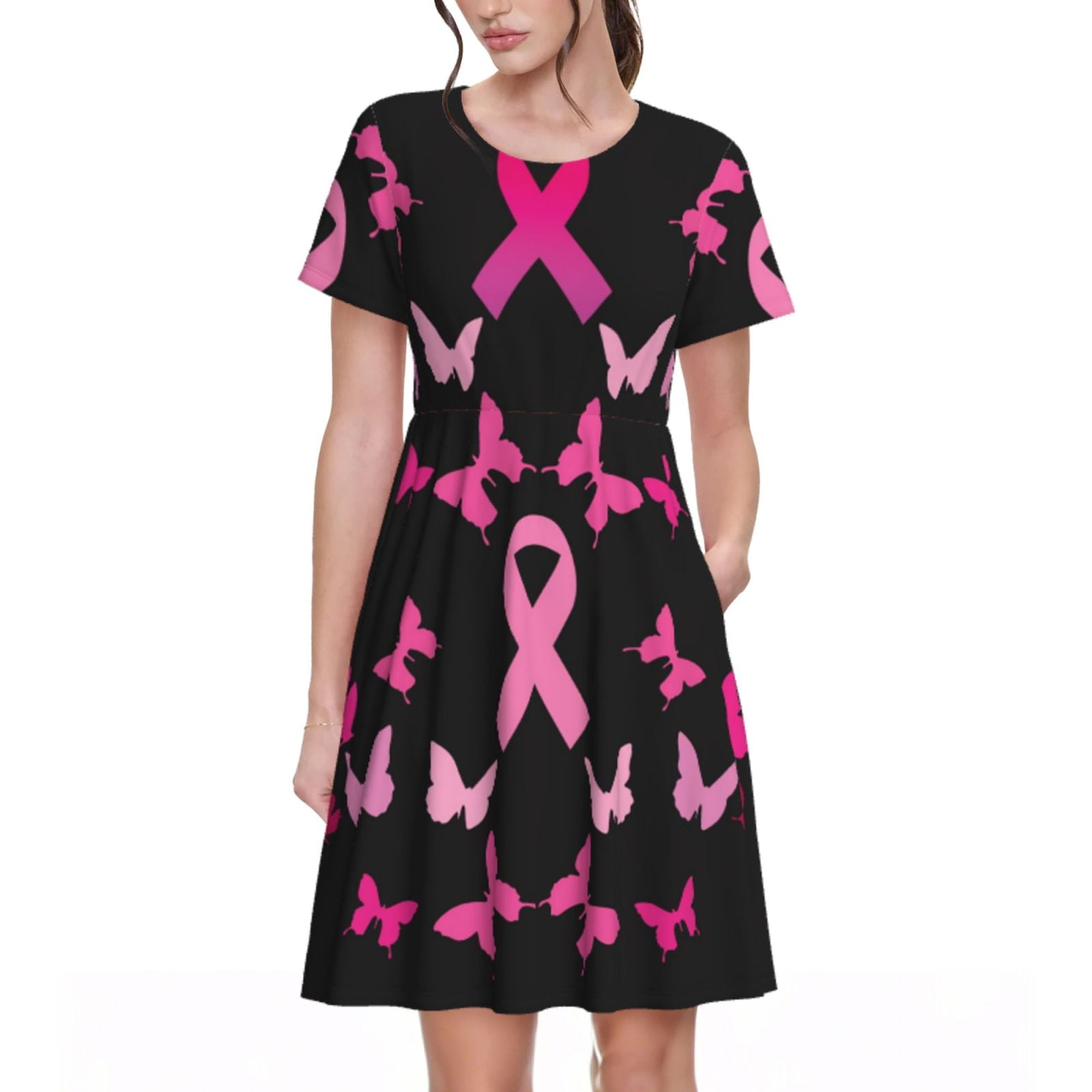 Balery Breast Cancer Pattern Womens Dresses Loose Short sleeve ...