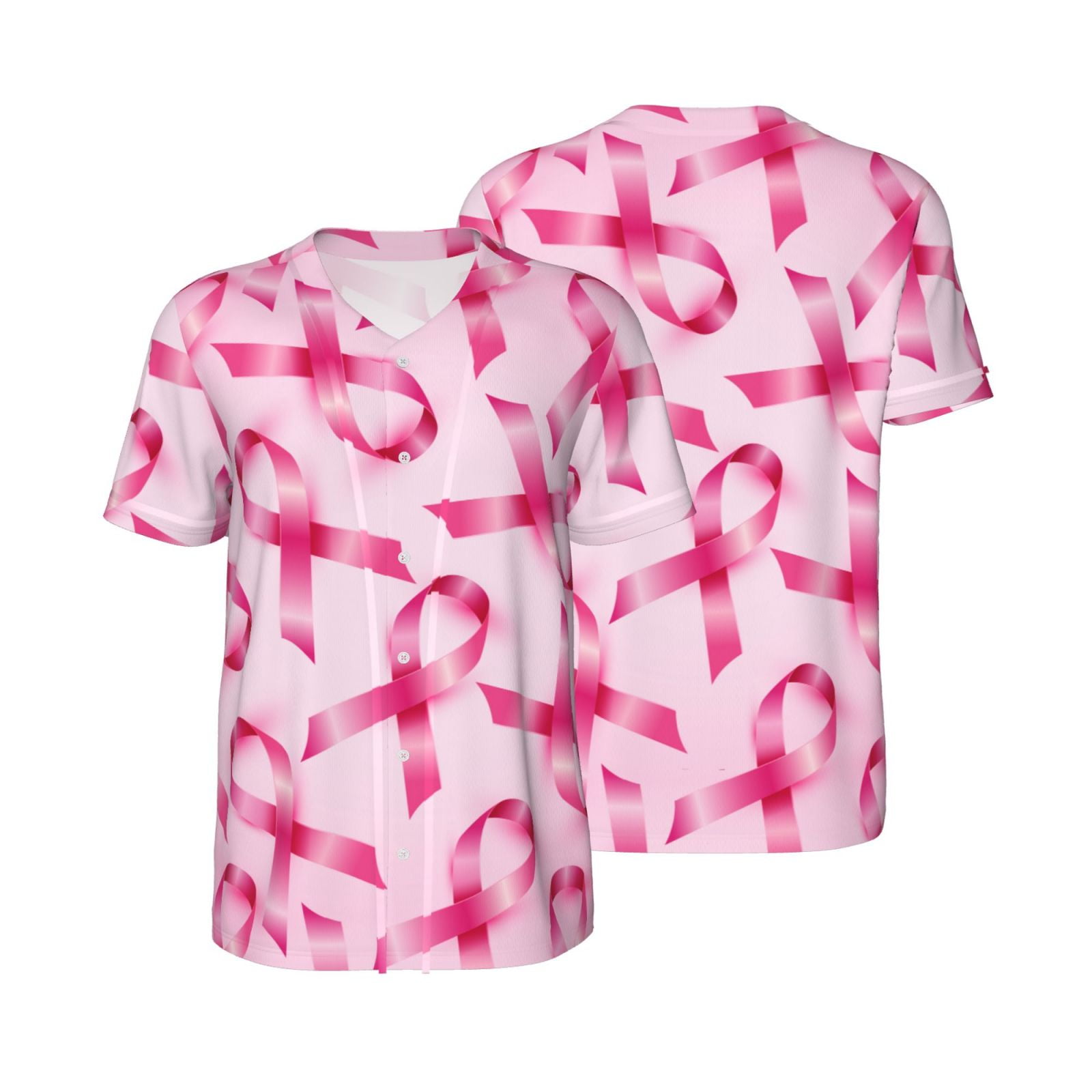 Balery Breast Cancer Ribbons Awareness Baseball Jersey for Men Casual ...