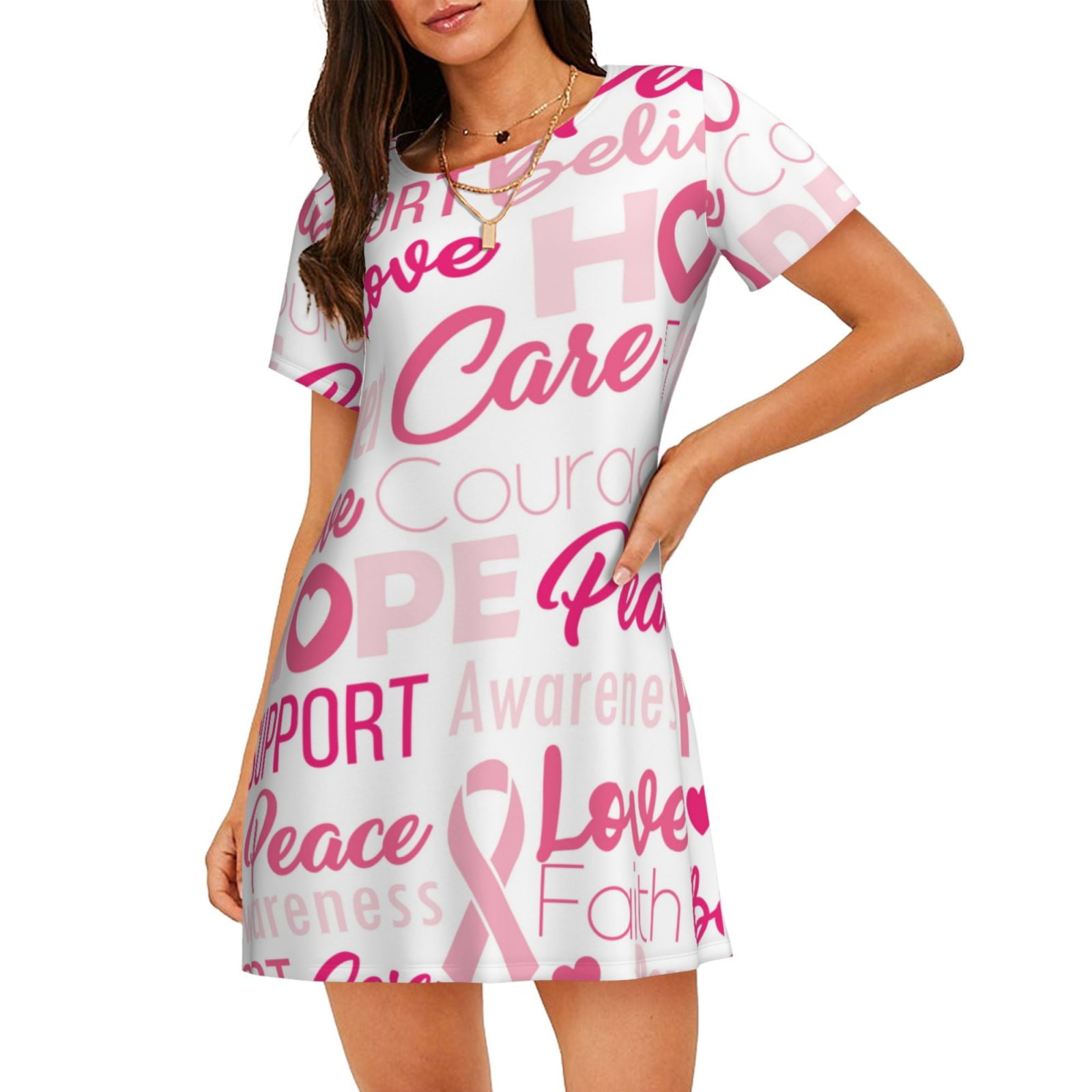 Balery Breast Cancer Ribbons Awareness Pattern Womens Short Sleeve ...