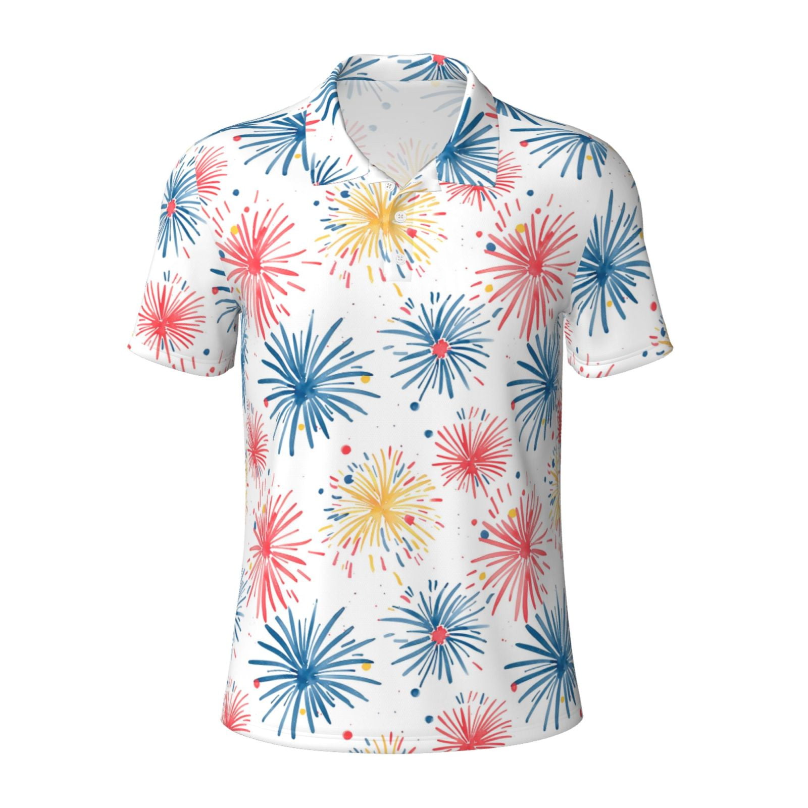 Balery Bright Colorful Fireworks Printed Men’s Short Sleeve Polo Shirt ...