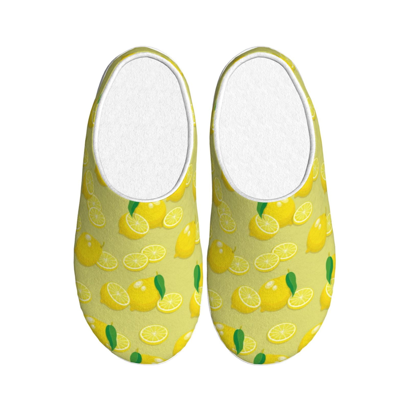 Balery Bright Lemons Pattern Women's Fuzzy Memory Foam Slippers Fluffy ...
