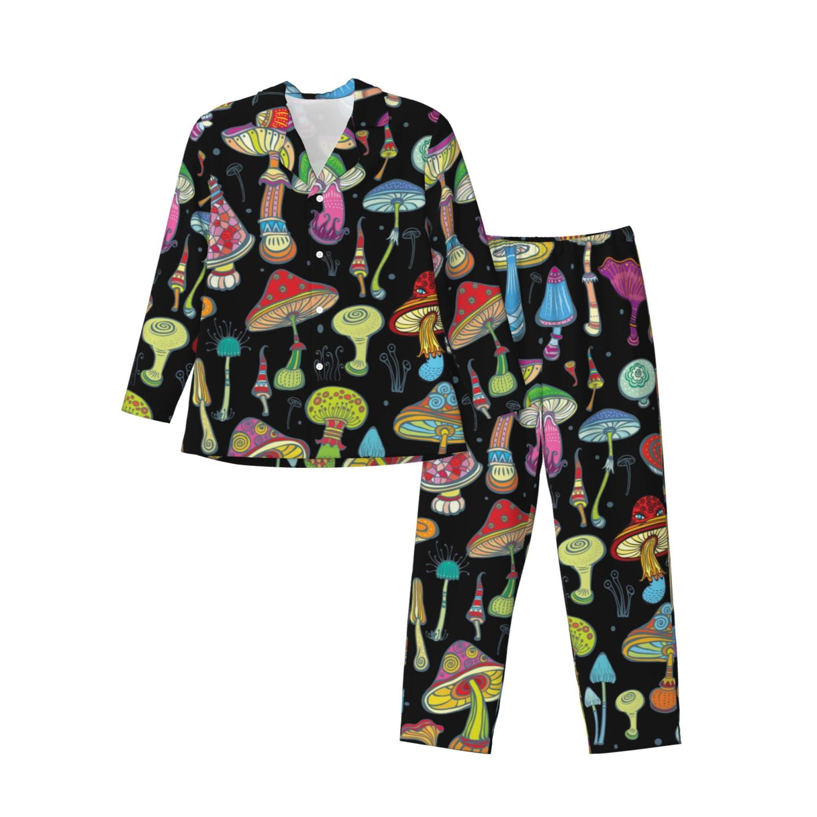 Balery Bright Mushrooms Pattern Pajama Sets for Men Long Sleeve 2 Piece ...