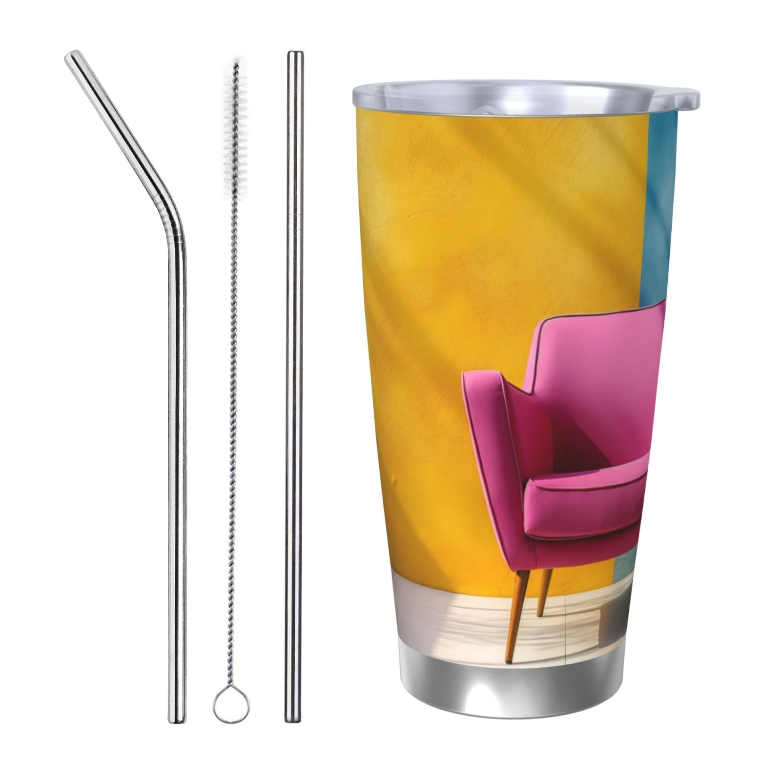 Balery Bright Pink Chair Pattern 20oz Insulated Car Cup with Dual Drink ...