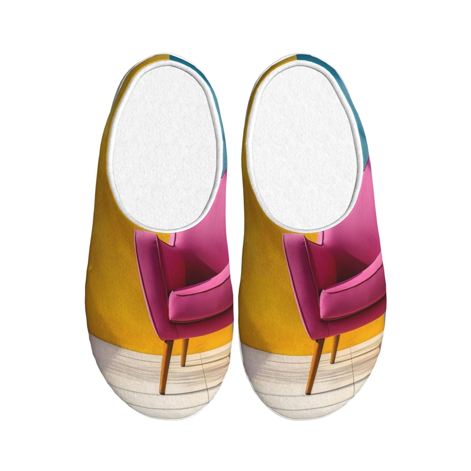 Balery Bright Pink Chair Pattern Women's Fuzzy Memory Foam Slippers ...