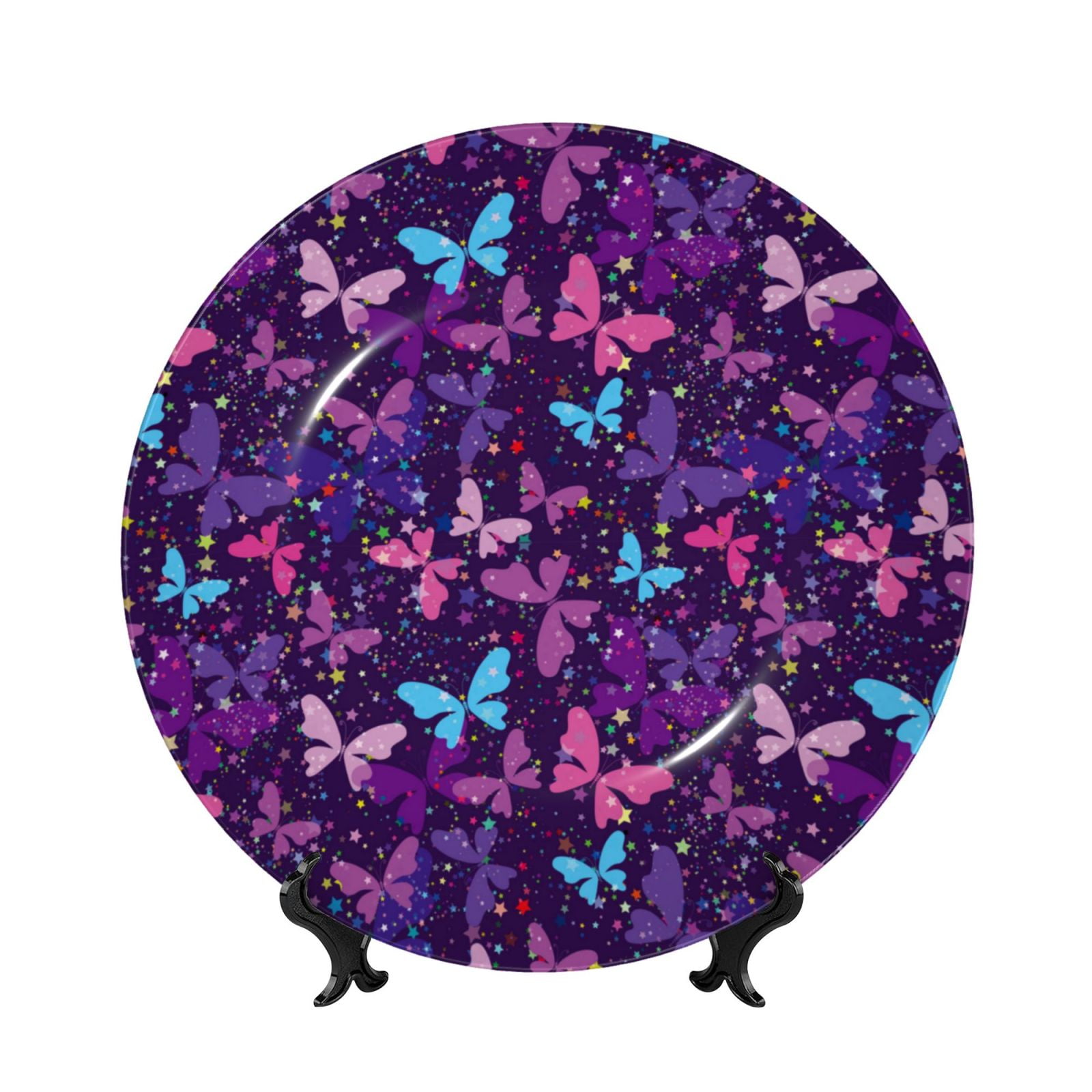 Balery Bright Purple Butterflies Print Bone China Decorative Plate ...