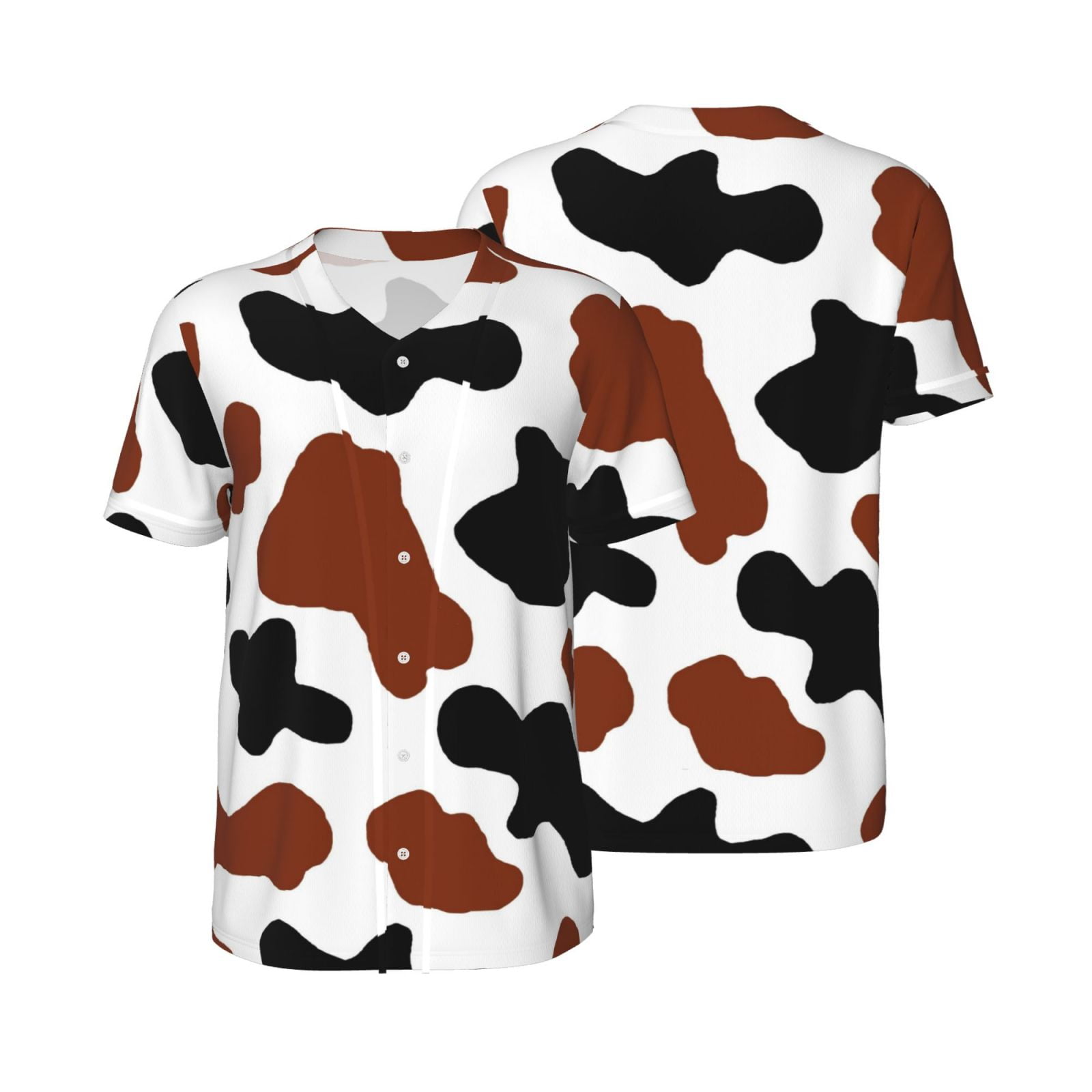 Balery Brown Black Cow Baseball Jersey for Men Casual Button Down ...