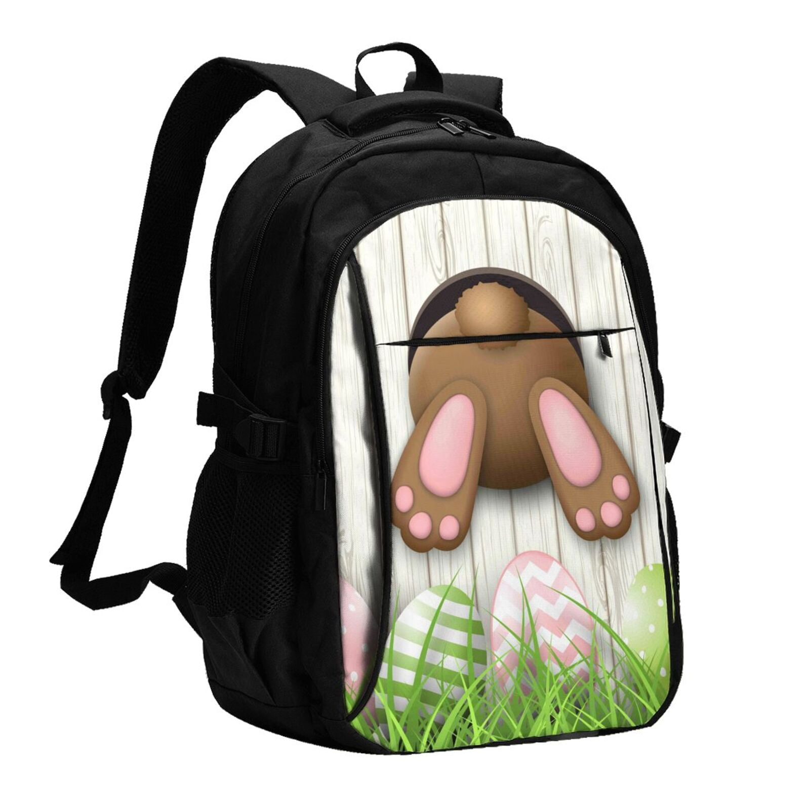 Balery Brown Bunny Print USB Charging Backpack for Men and Women ...