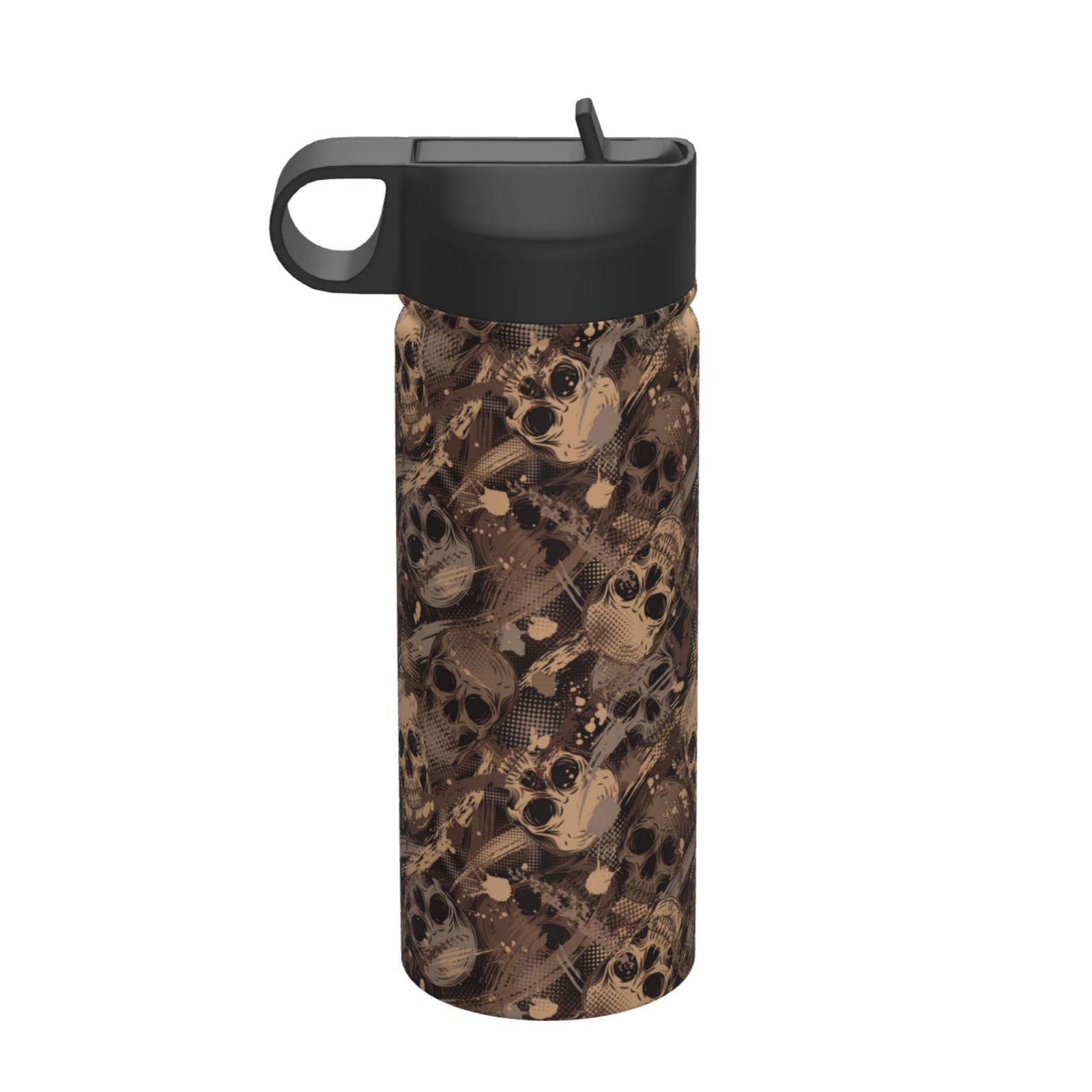 Balery Brown Camouflage Skull Pattern Water Bottle,18oz Sports ...