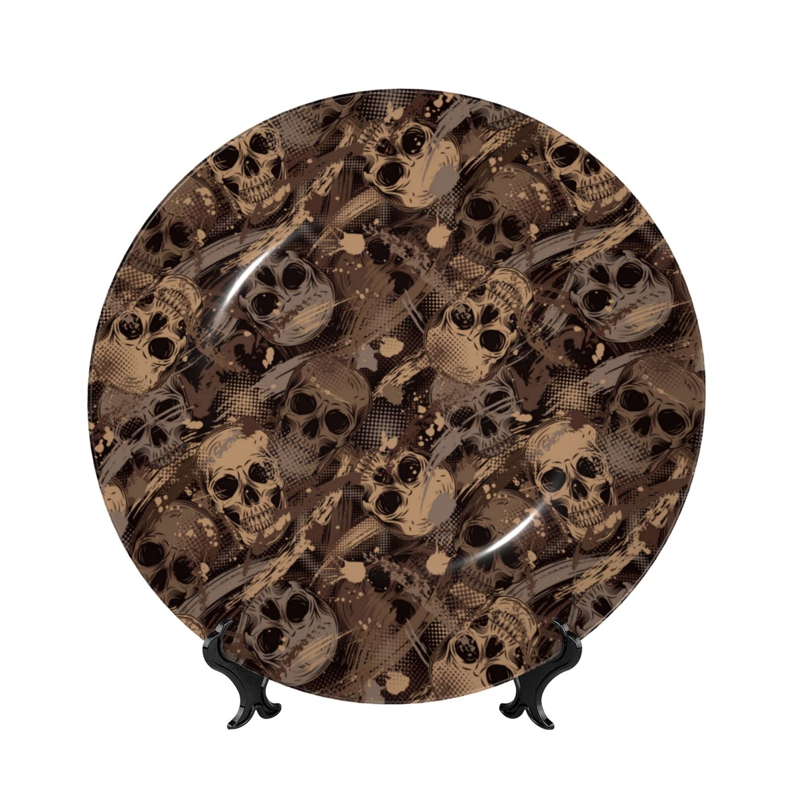 Balery Brown Camouflage Skull Print Bone China Decorative Plate Ceramic ...