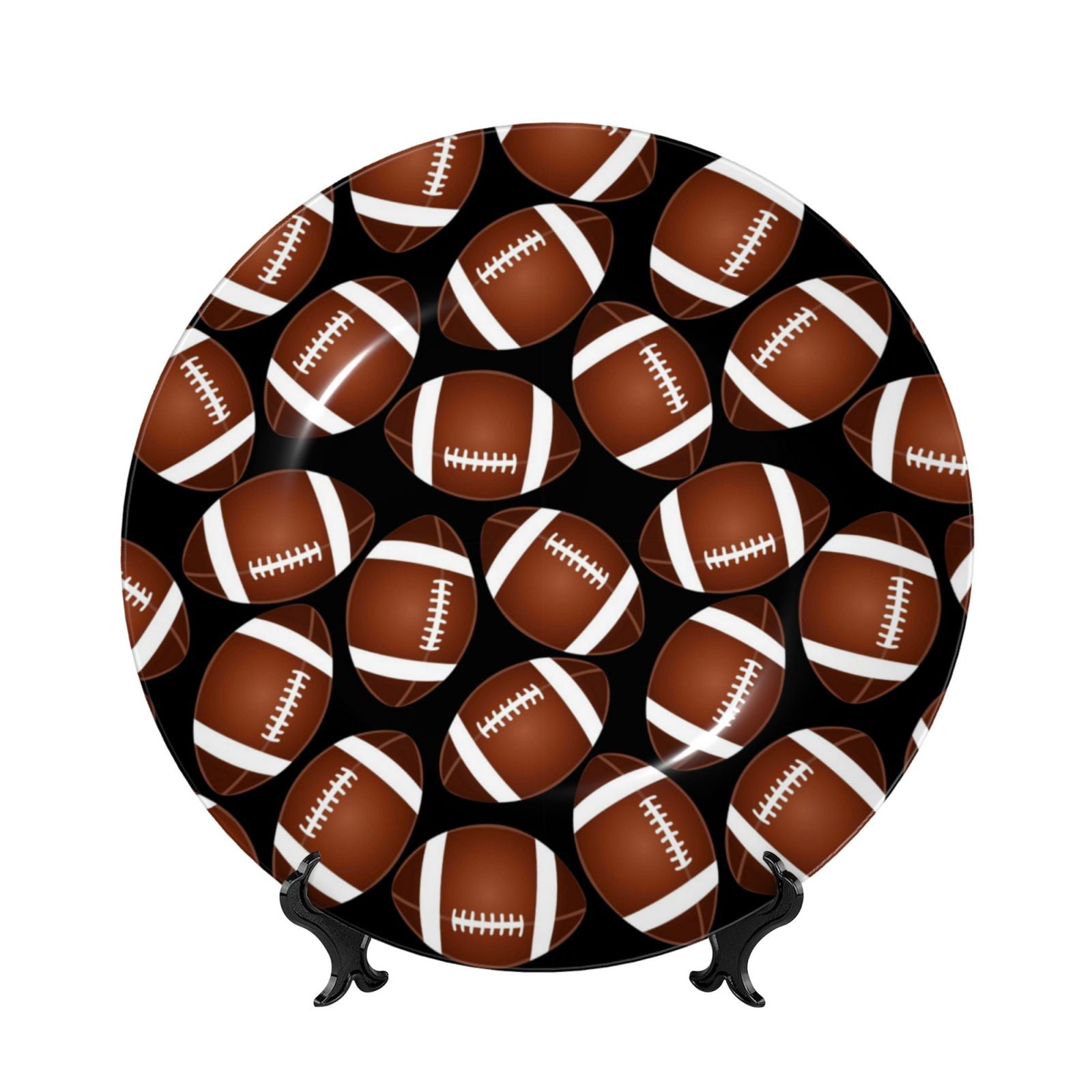 Balery Brown Football On Black Print Bone China Decorative Plate ...