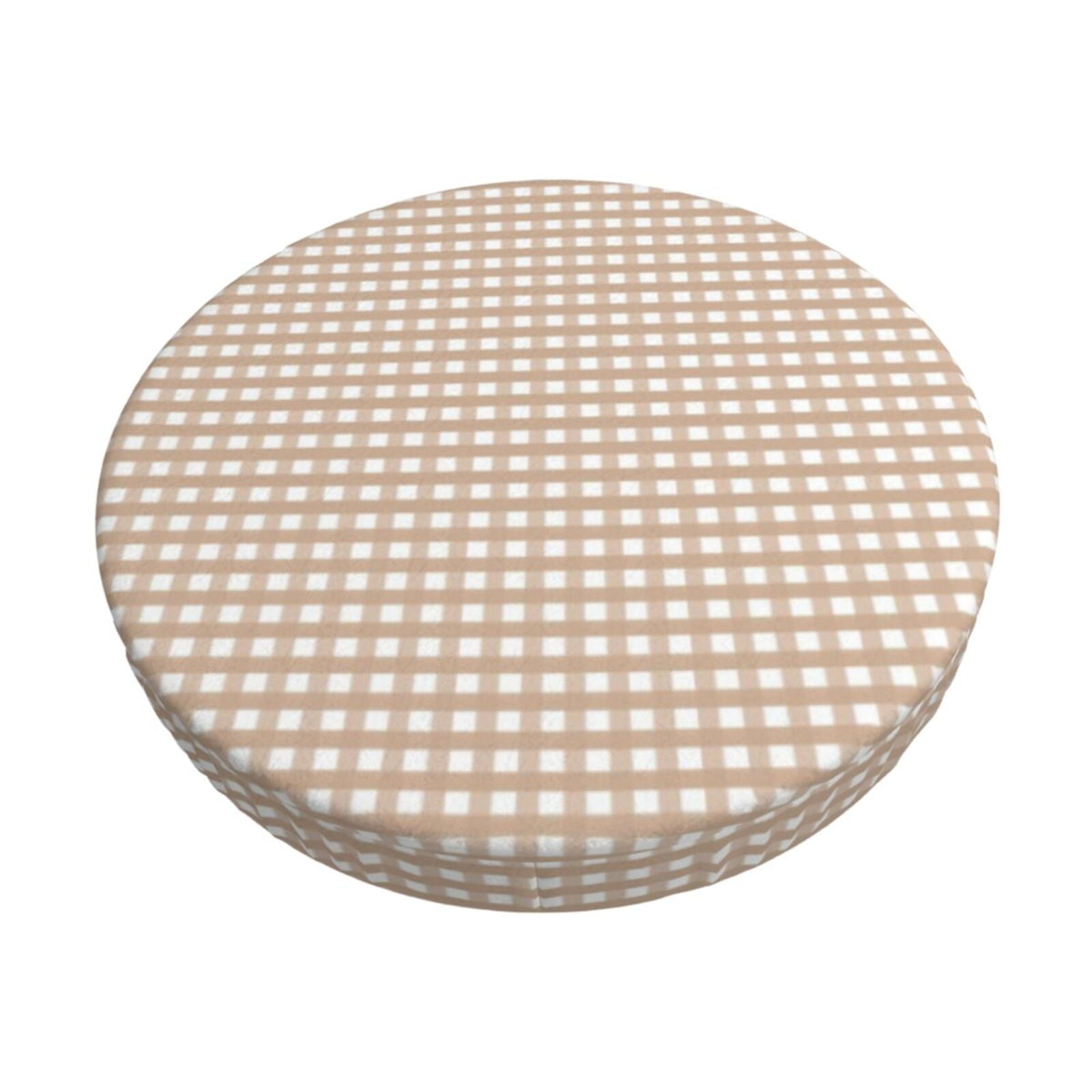 Balery Brown Gingham Round Bar Stool Seat Covers Velvet Fabric ...
