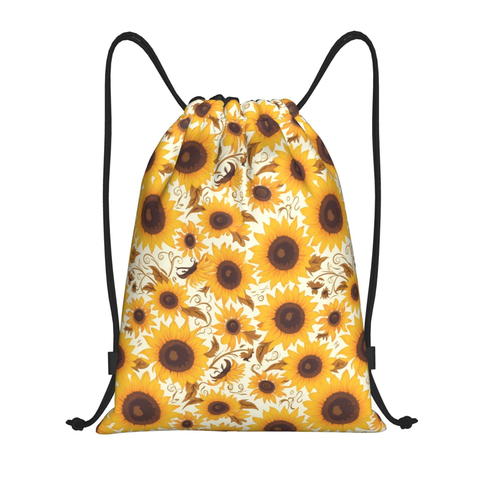 Balery Brown Leaf Pattern Sunflower Pattern Drawstring Backpack Bag ...