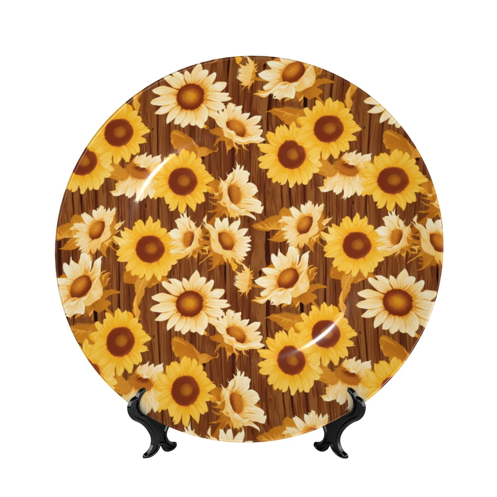 Balery Brown Wood Grain Sunflower B Print Bone China Decorative Plate ...