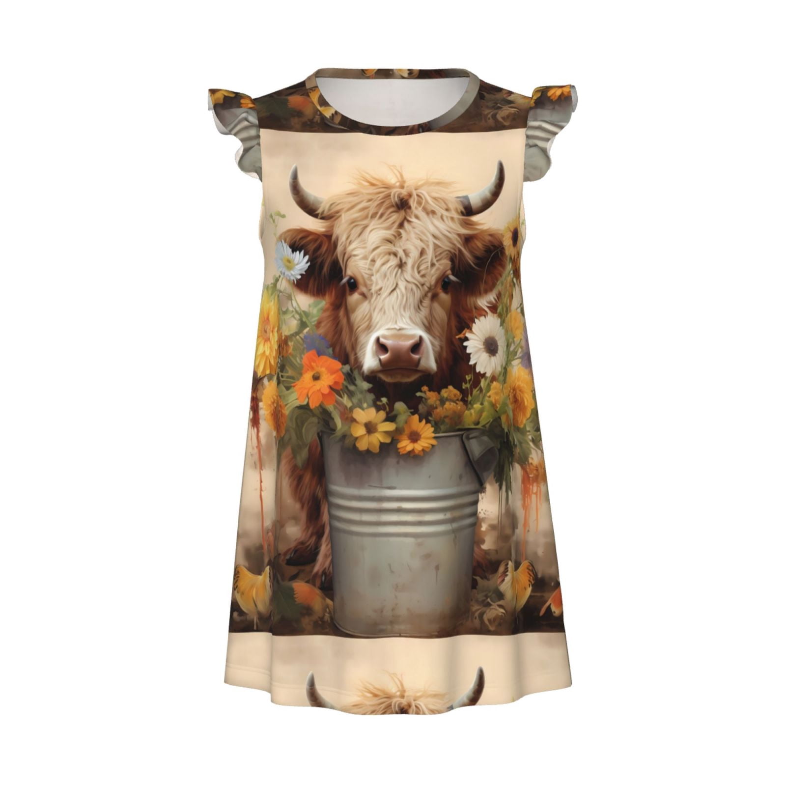 Balery Bucket Flower Cow Princess Nightgown for Girls Flutter Sleeve ...