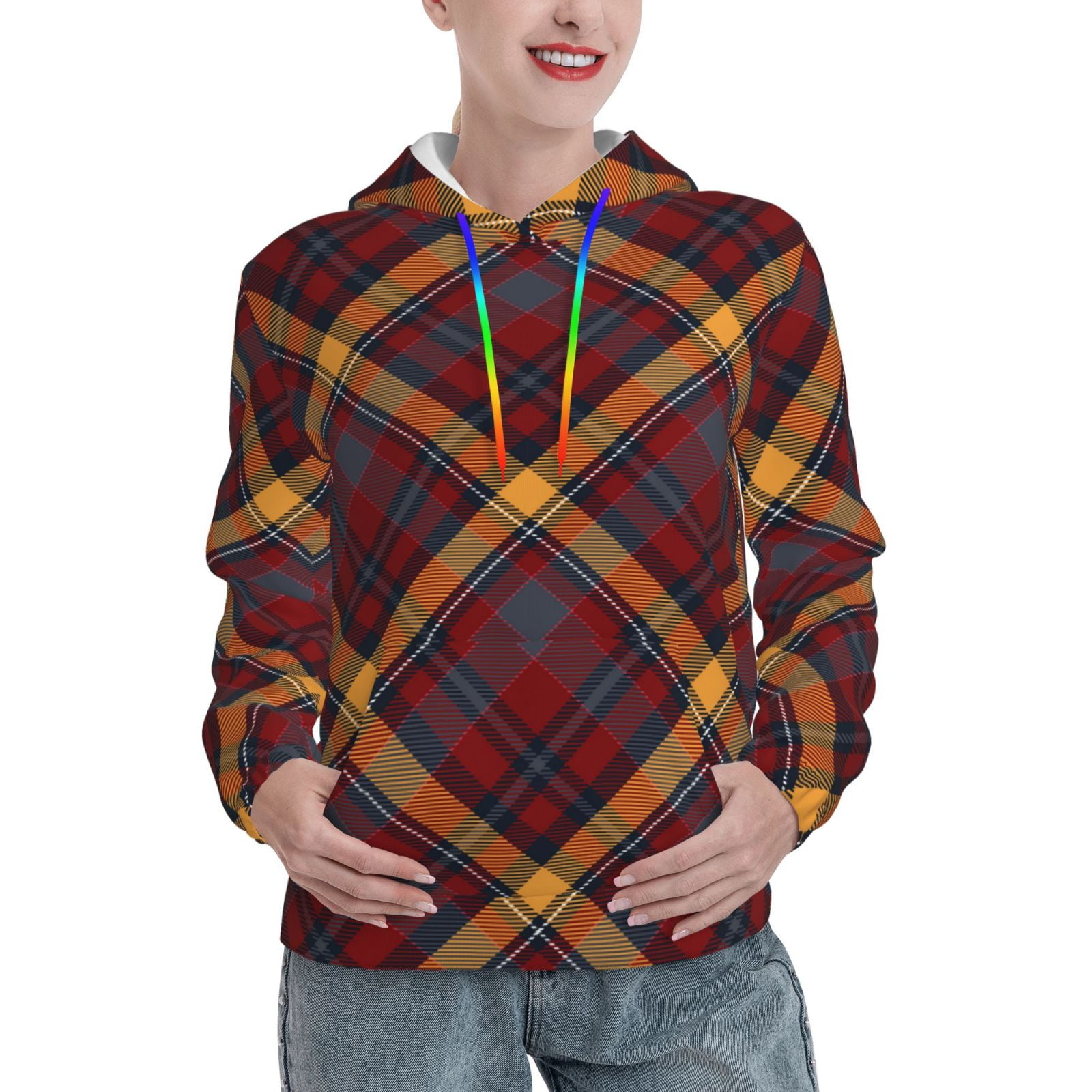 Balery Buffalo Check Plaid Pattern Womens Long Sleeve Hoodie, Pullover ...