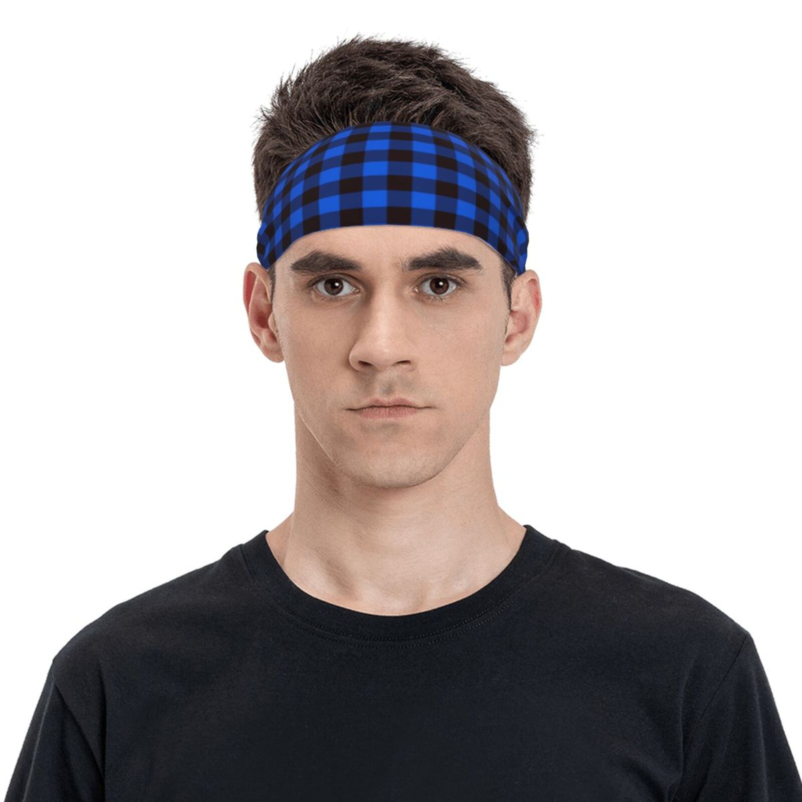 Balery Buffalo Plaid Blue Black Sports Headbands for Men,Moisture ...