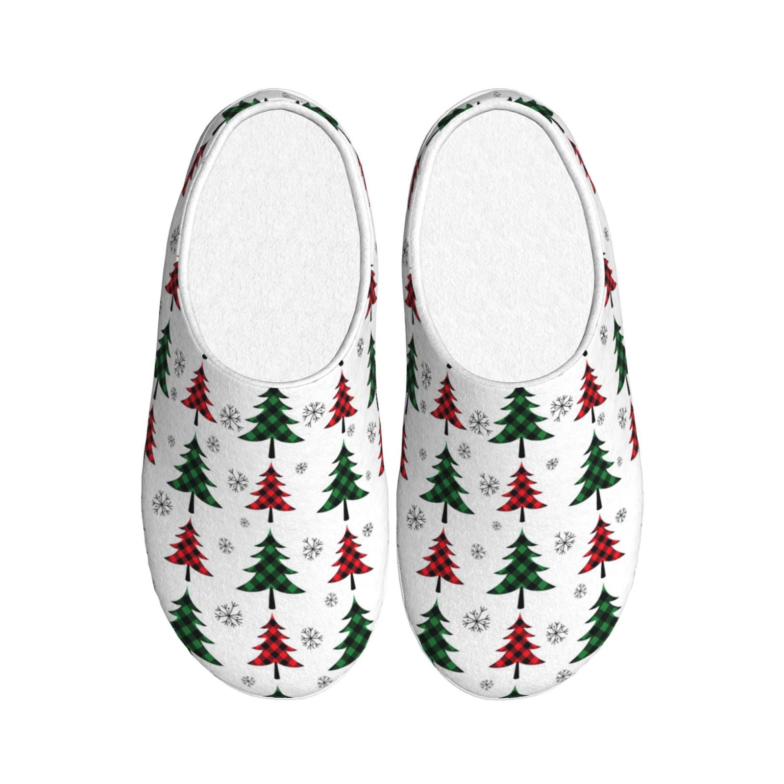 Balery Buffalo Plaid Christmas Trees Pattern Women's Fuzzy Memory Foam ...