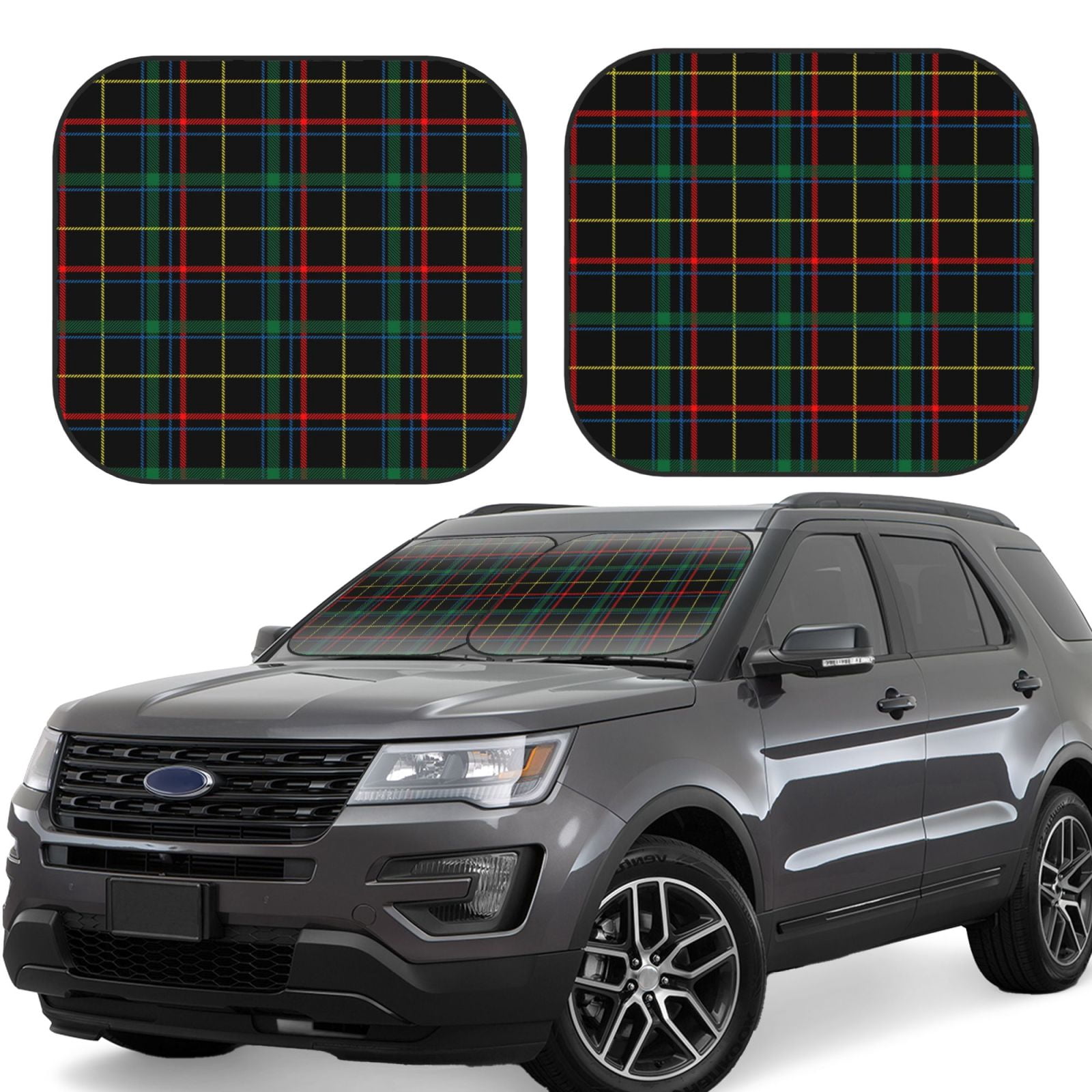 Balery 2 Piece Buffalo Plaid Dark Green Car Windshield Sun Shade ...