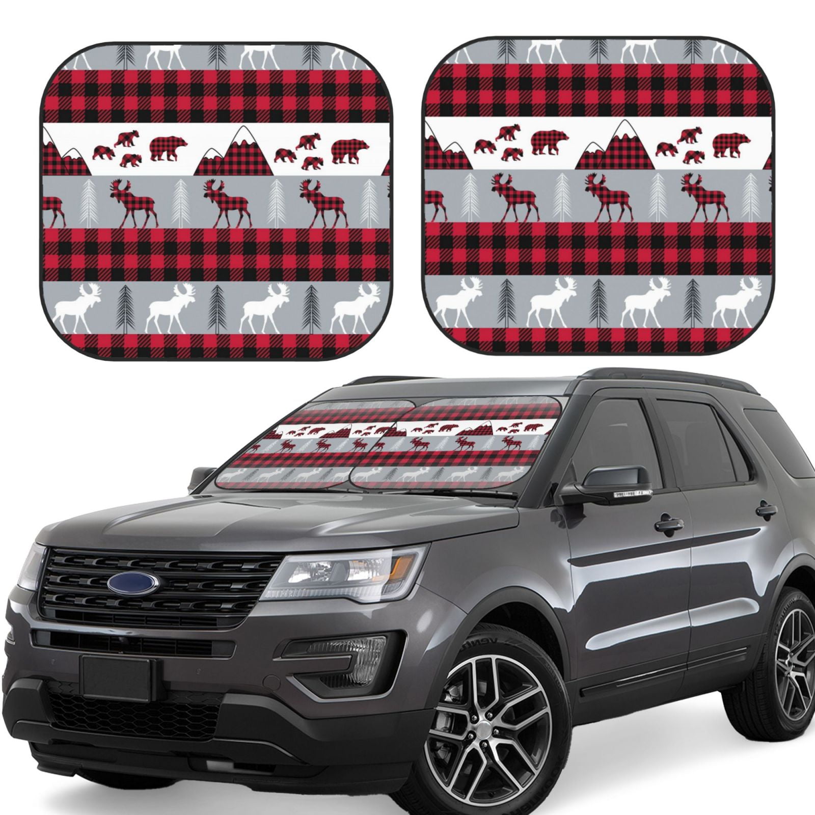Balery Buffalo Plaid Forest Sun Shield 2 Pack For Car Front Windows ...