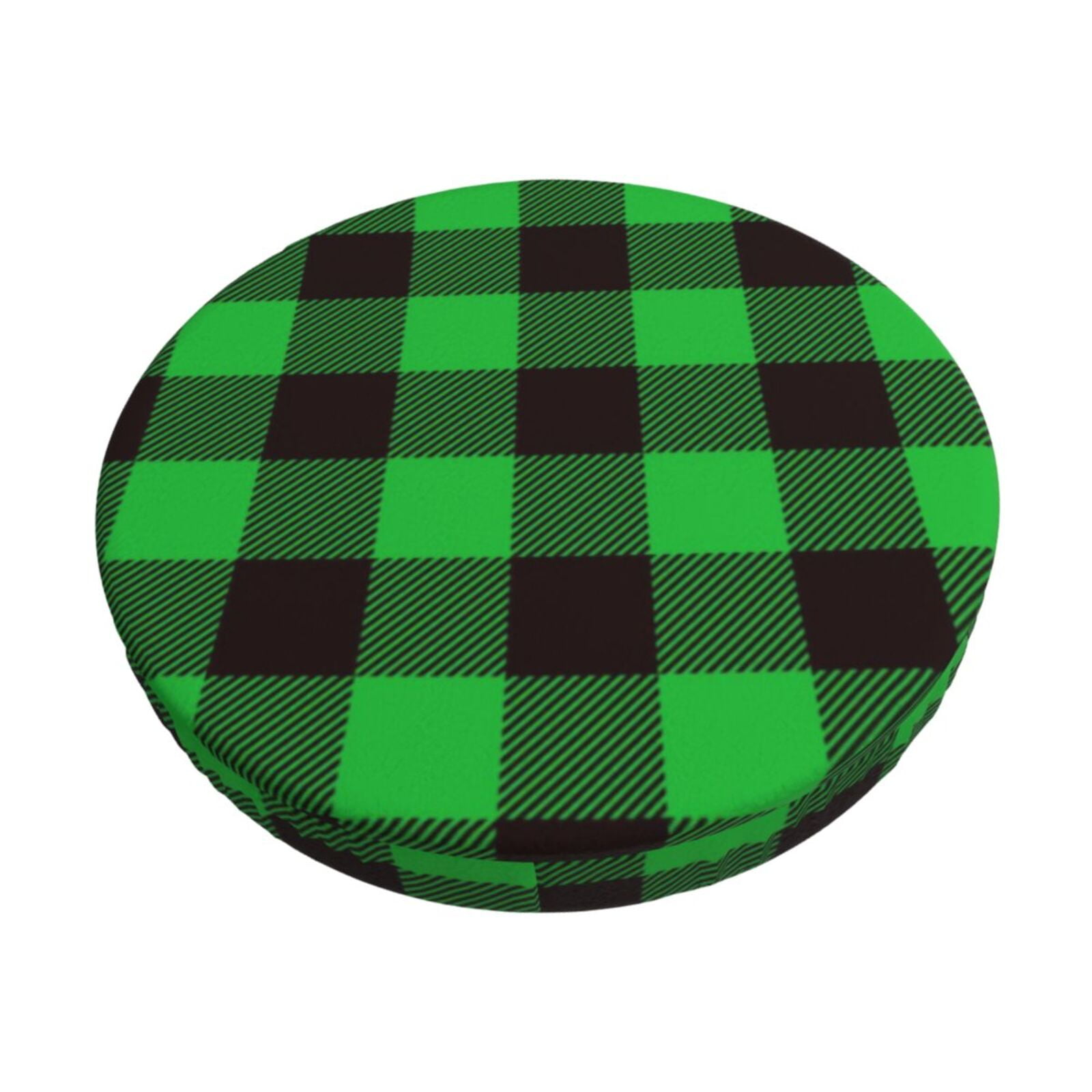 Balery Buffalo Plaid Green Black Velvet Round Bar Chair Cushion Cover ...