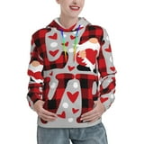 Balery Buffalo Plaid Love And Gnome Pattern Womens Long Sleeve Hoodie ...
