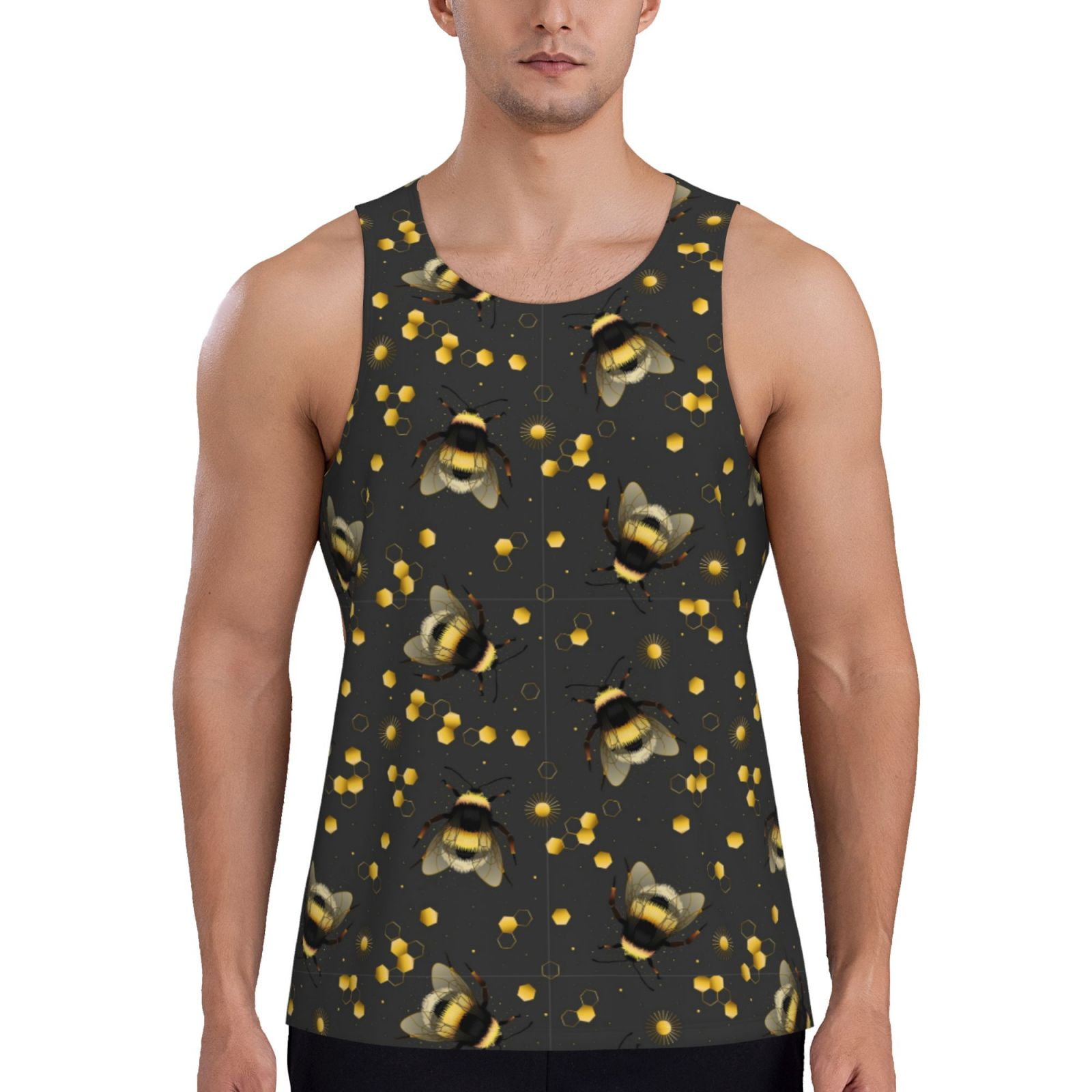 Balery Bumblebee Pattern Men's Workout Tank Top Gym Muscle Tee Fitness ...