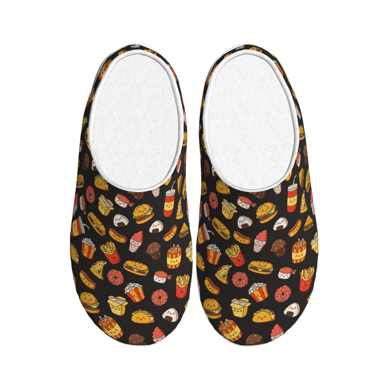Balery Burger Fries Pattern Women's Fuzzy Memory Foam Slippers Fluffy ...